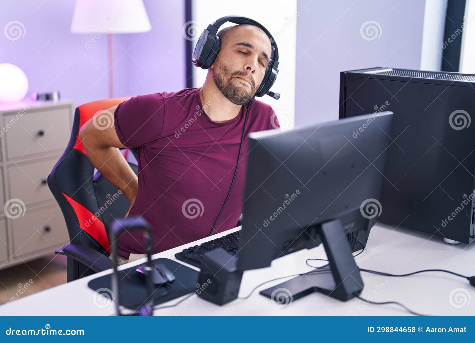 Young Latin Man Streamer Stressed Using Computer at Gaming Room Stock ...