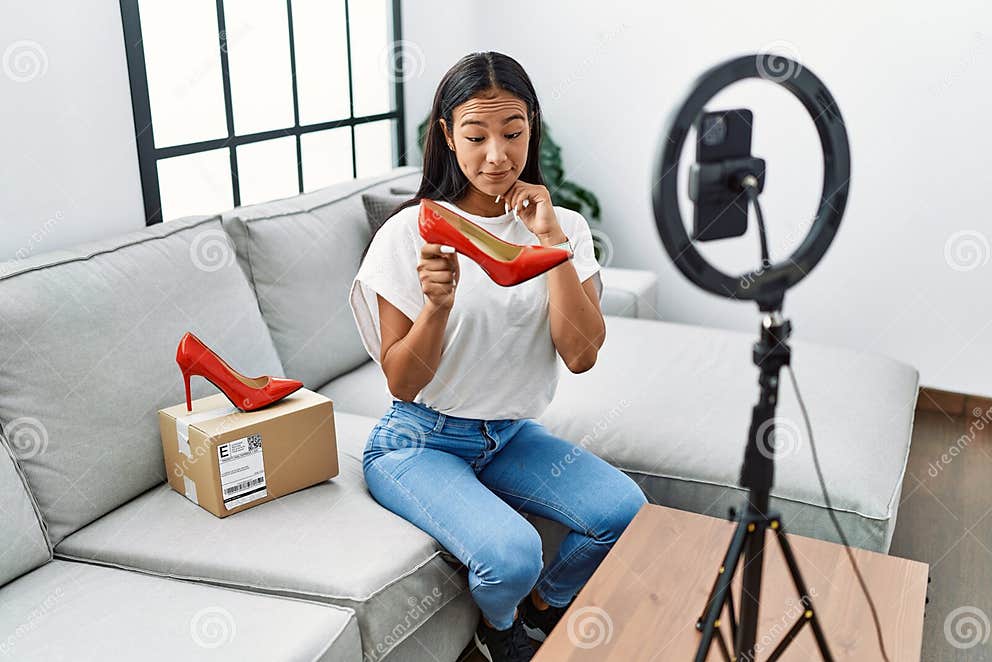 Young Latin Woman Recording Dance Tutorial at Home Stock Photo - Image ...