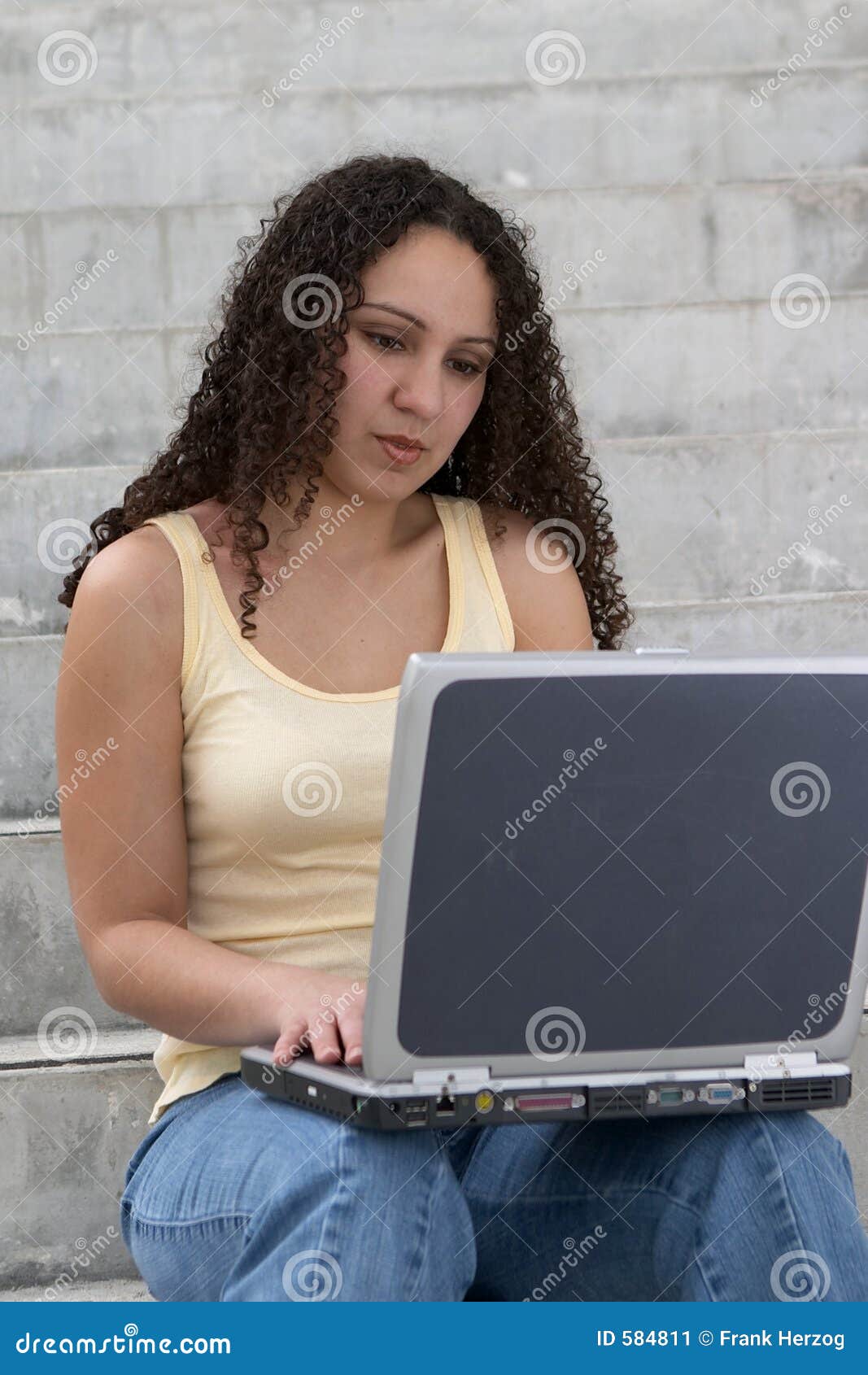 Young Latina Student with Computer Stock Image - Image of curly ...