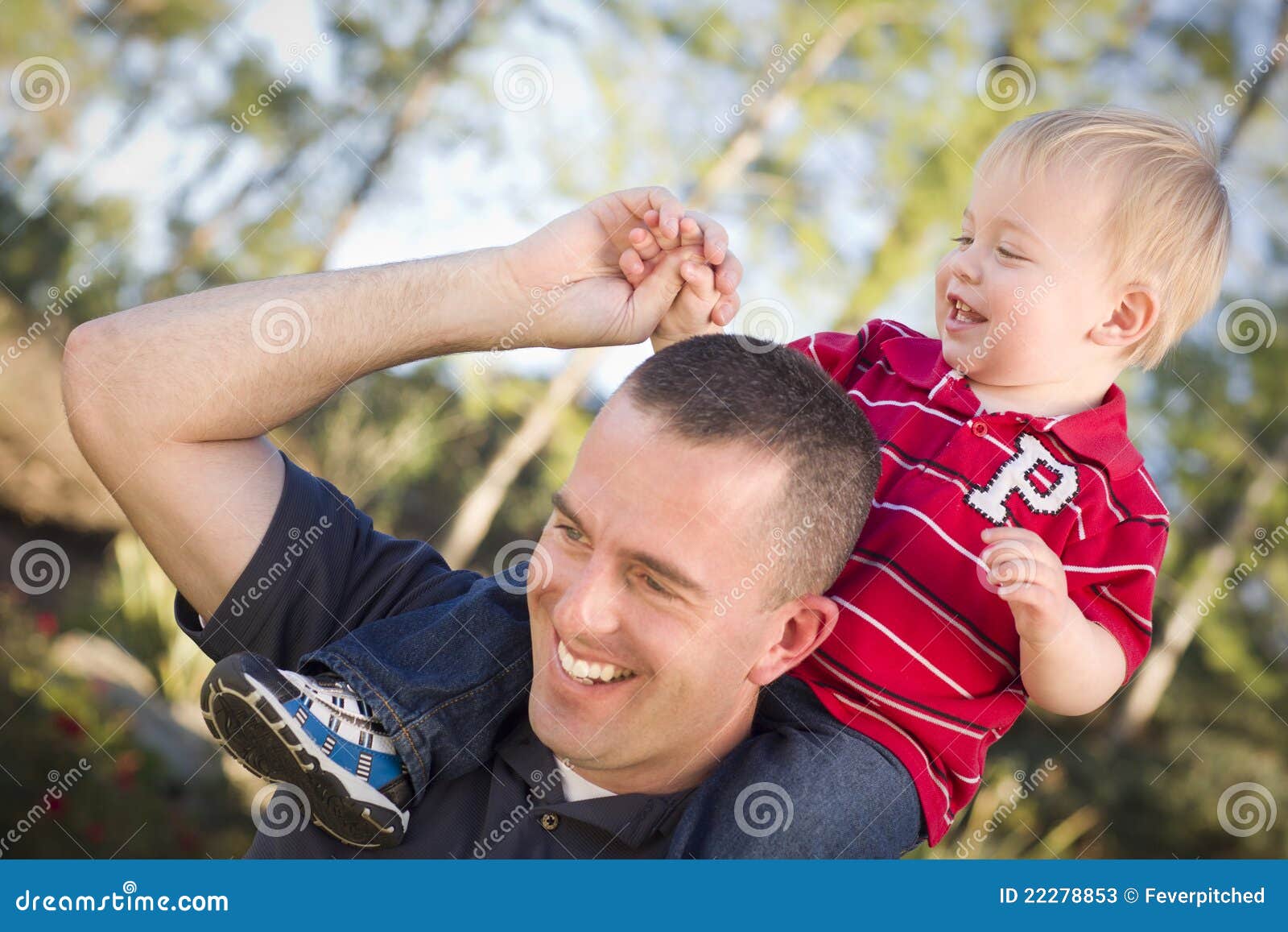Young Laughing Father and Child Piggy Back Stock Image - Image of ...