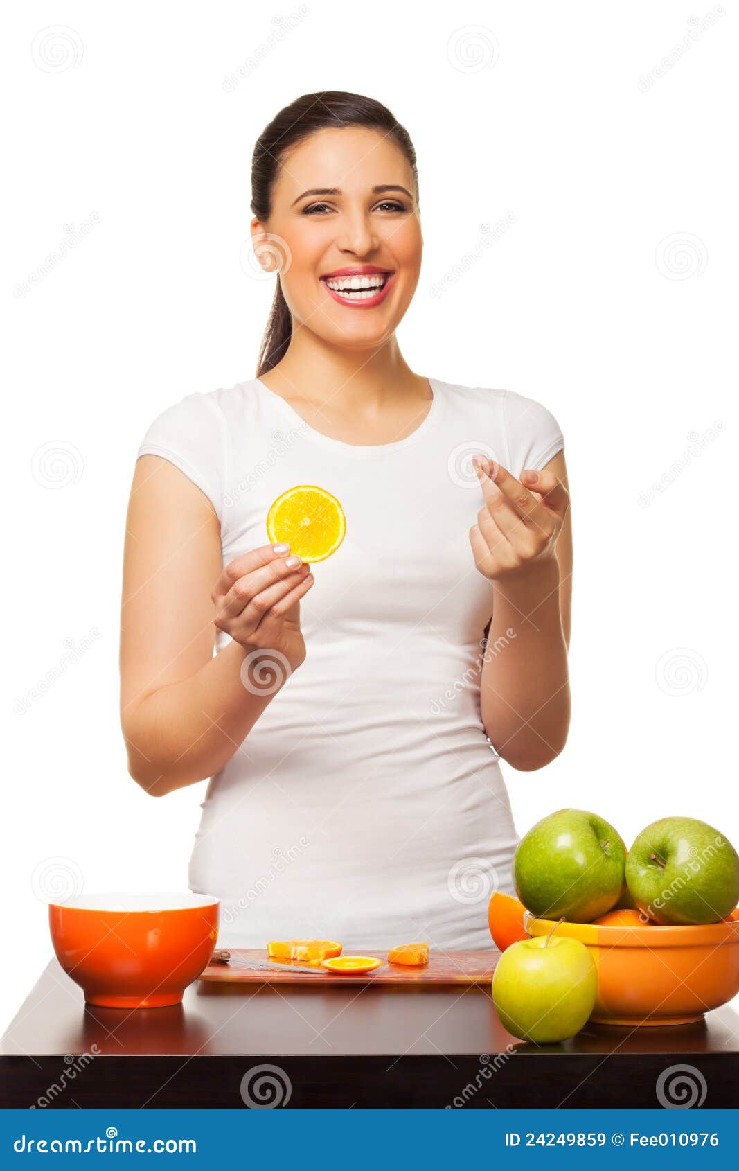 Young Laughing Woman with Fruit Stock Image - Image of meal, cheerful ...