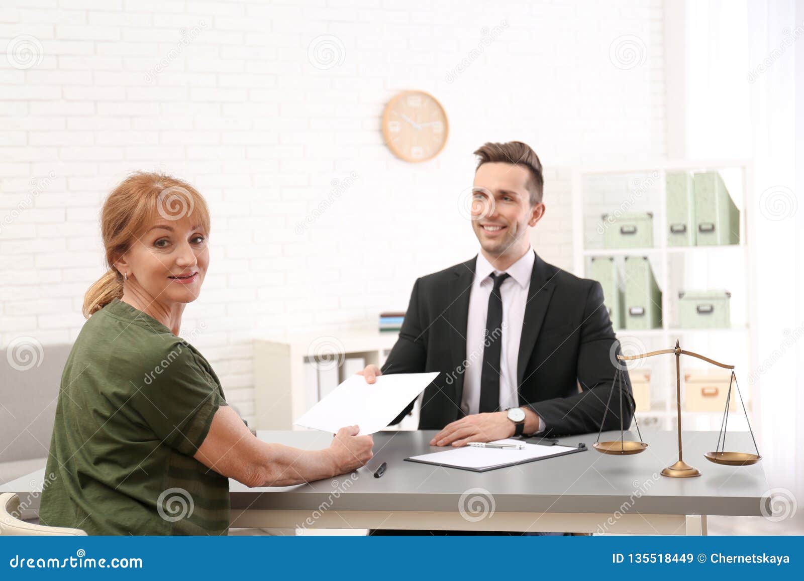 Young Lawyer Having Meeting with Senior Client Stock Image - Image of ...