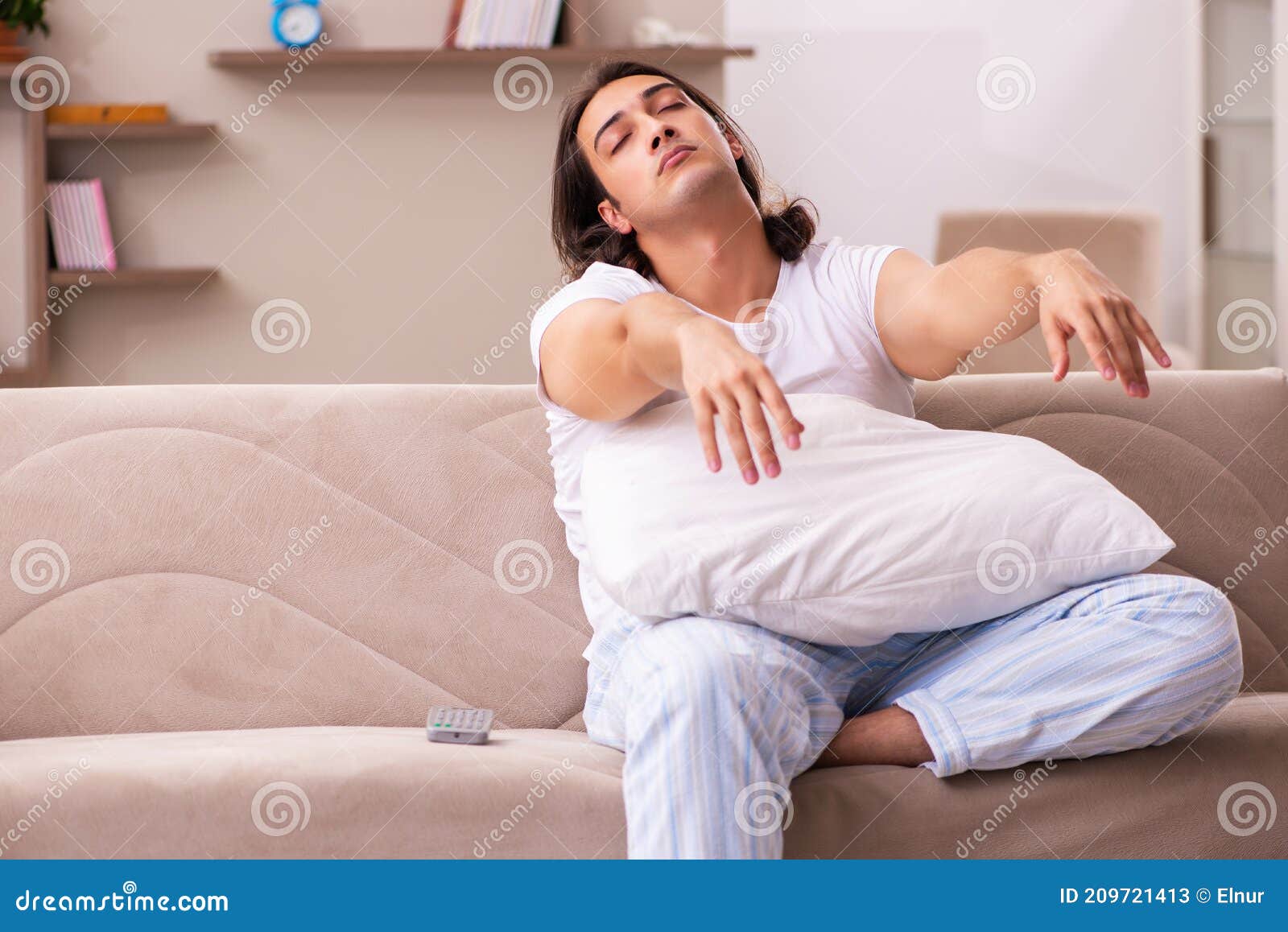 Young Lazy Man in Oversleeping Concept at Home Stock Image - Image of ...