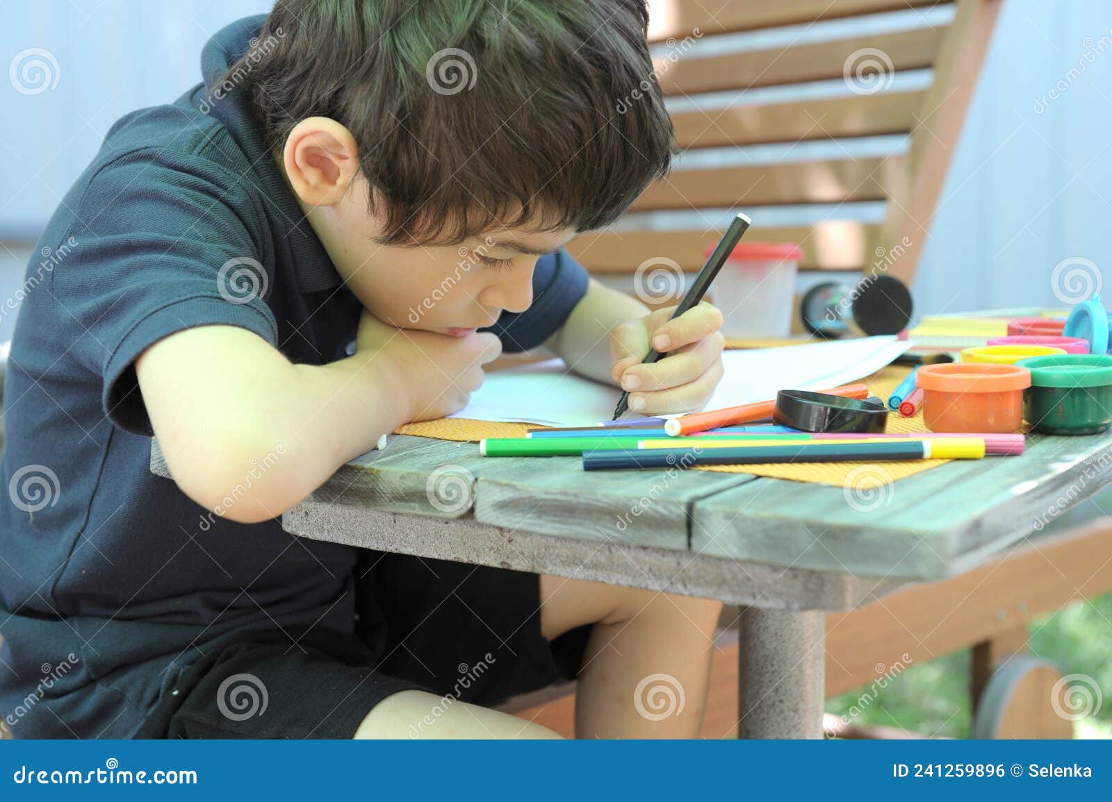 Young Left-handed Boy Have a Leisure Hand Writing Stock Photo - Image ...