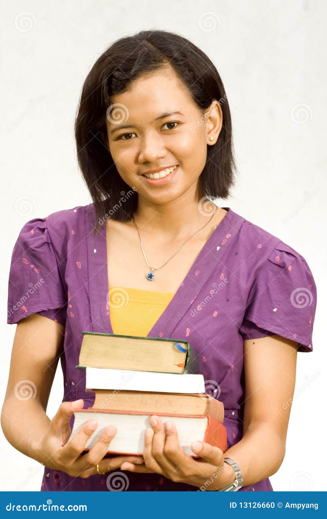 Young Librarian with Stack of Literature Stock Photo - Image of ...