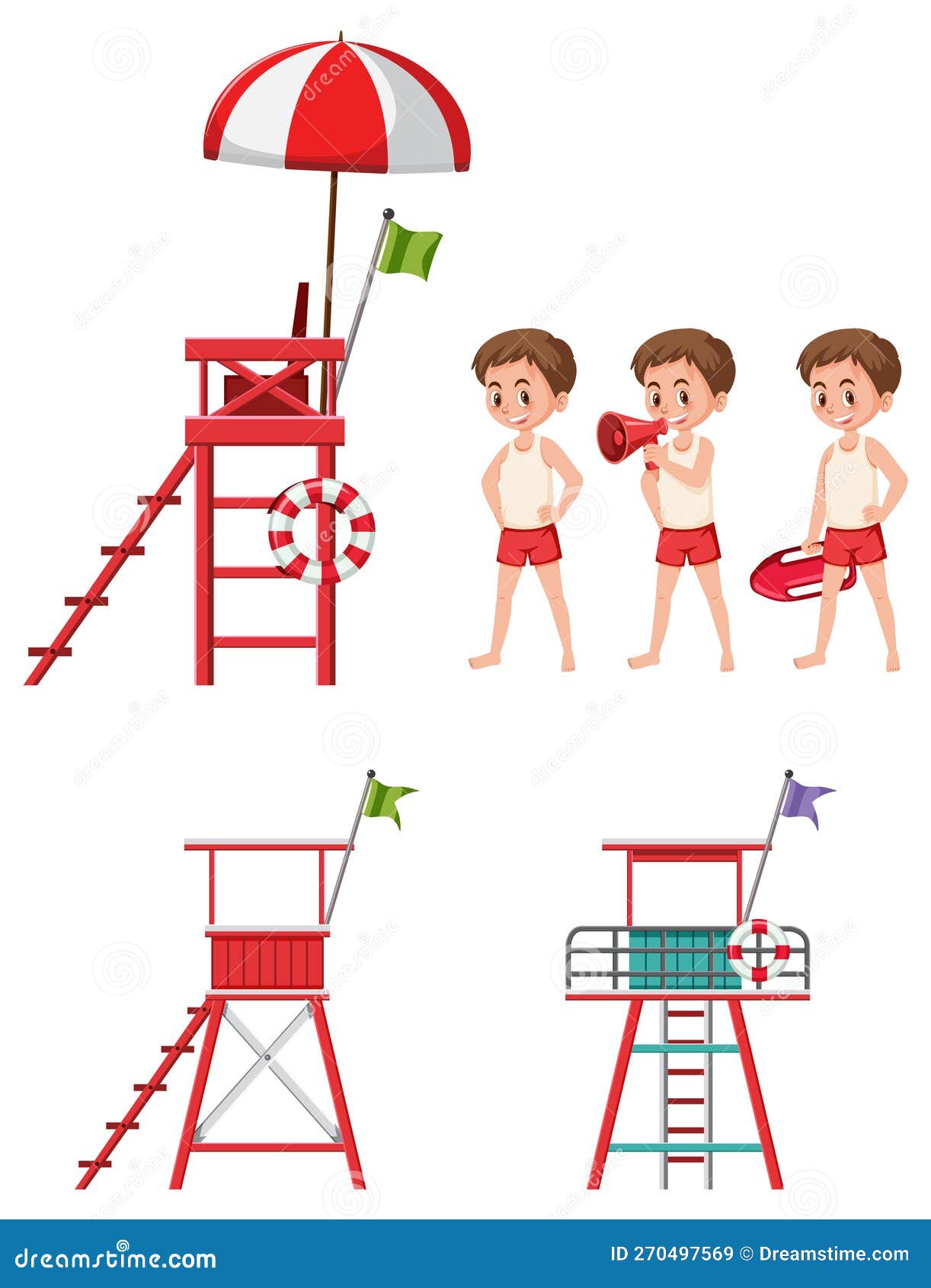 Set Of Lifeguard. Cartoon Icon Design Template With Various Models ...