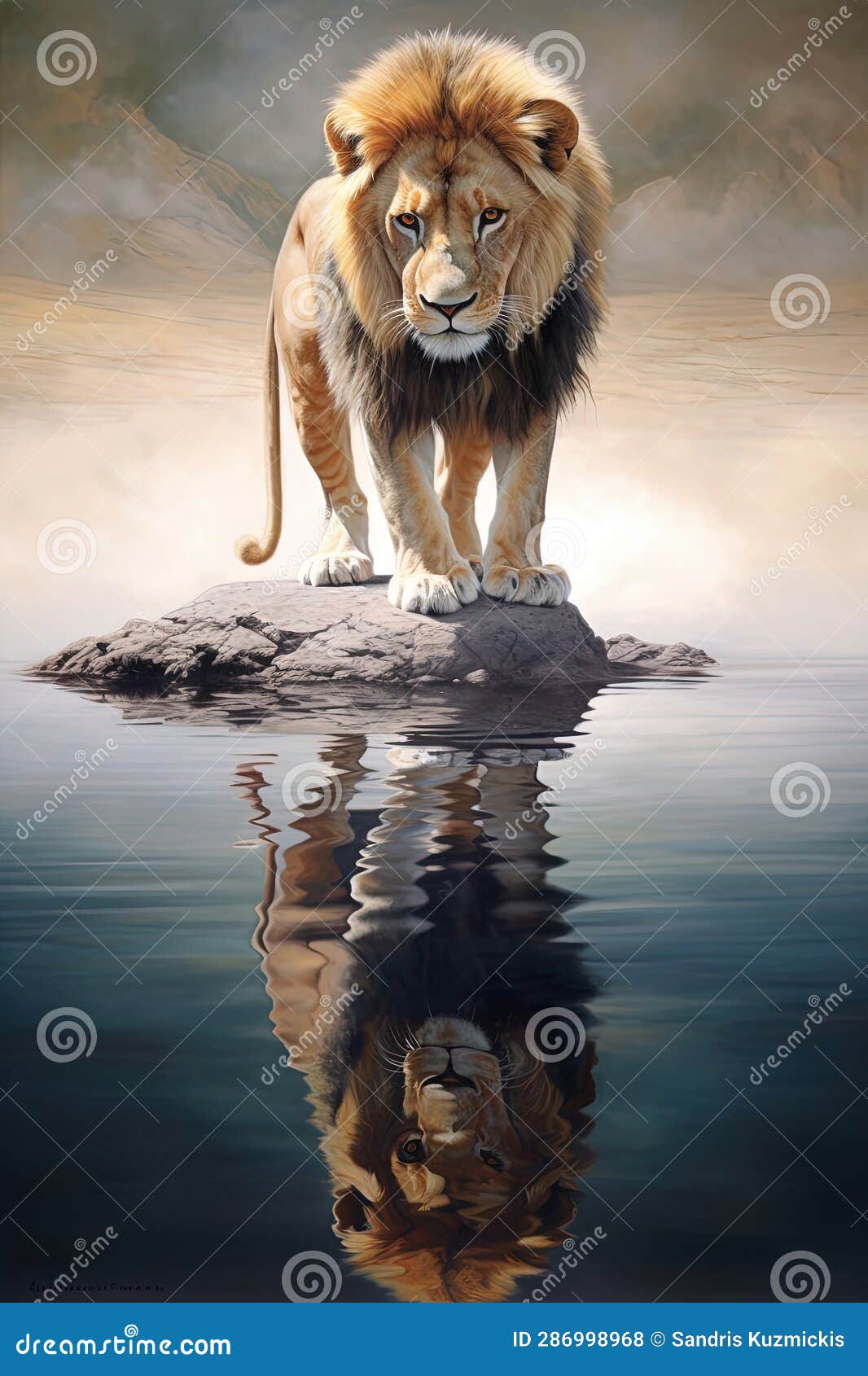 Young Lion Looking into a Puddle of Water Stock Photo - Image of animal ...