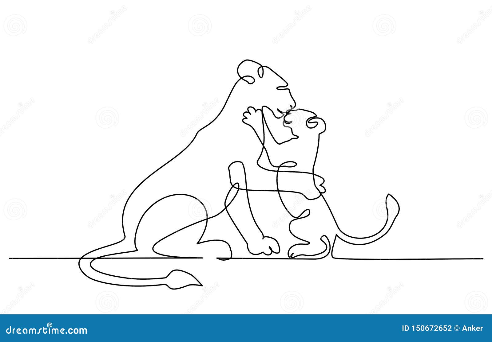 Young Lioness With Lion Cub One Line Drawing Vector Illustration ...