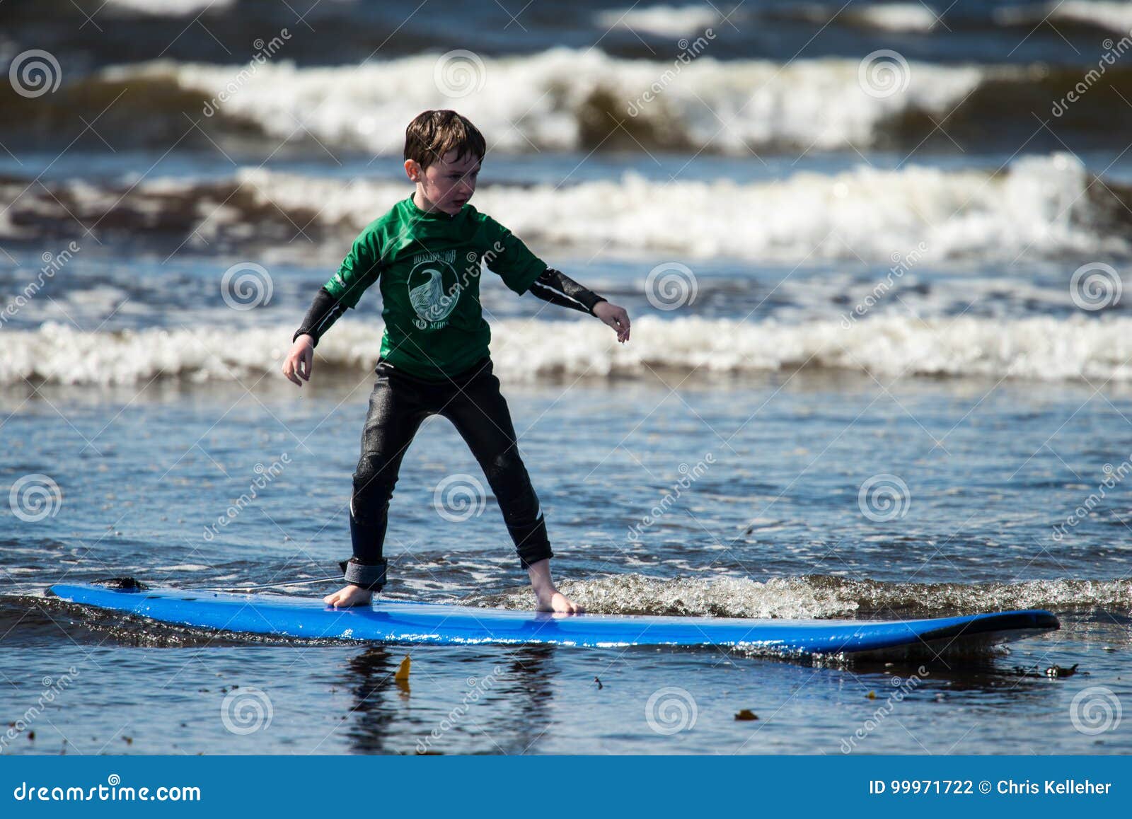 Young Little Boy on Beach Taking Surfing Lessons Stock Photo - Image of ...