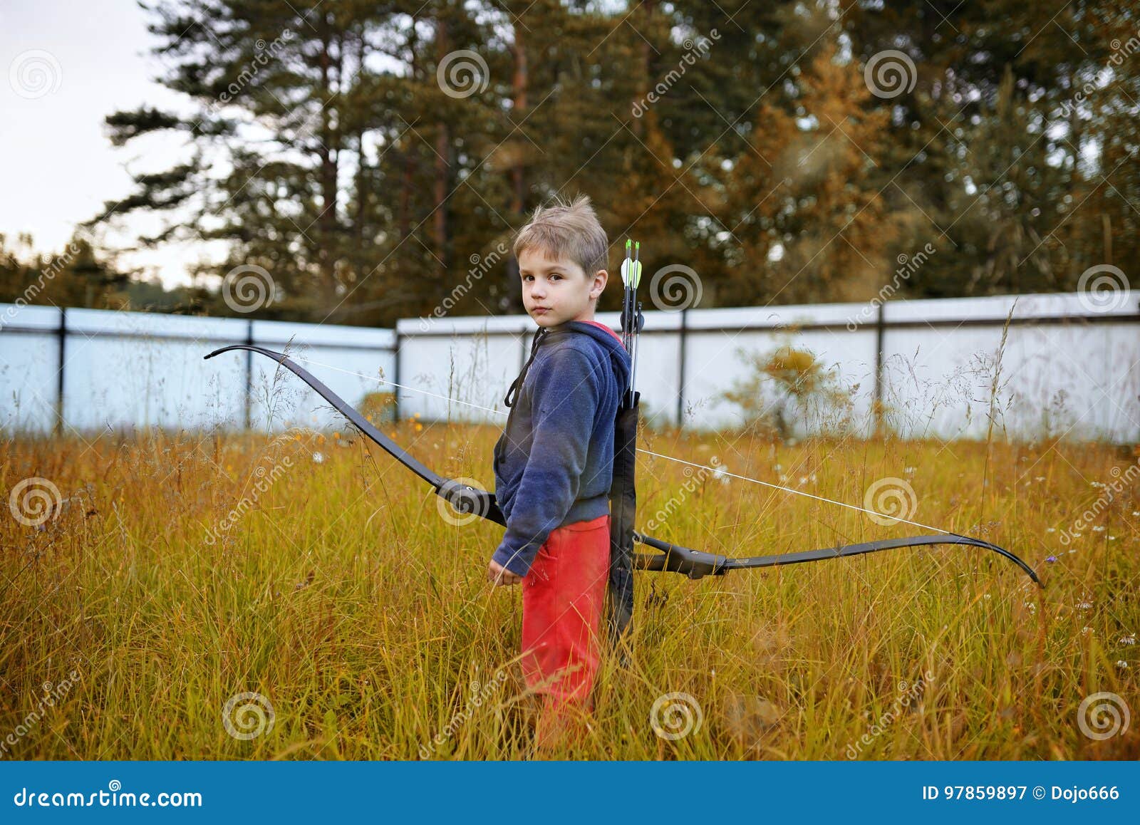 Young Little Boy with Bow Like Hunter Stock Image - Image of leisure ...