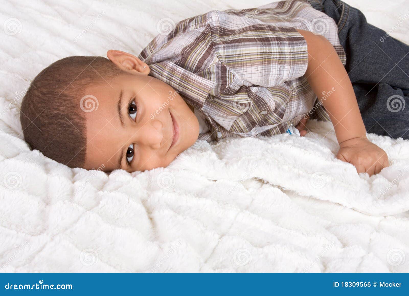 Young Little Boy in Checkered Shirt and Jeans Stock Photo - Image of ...