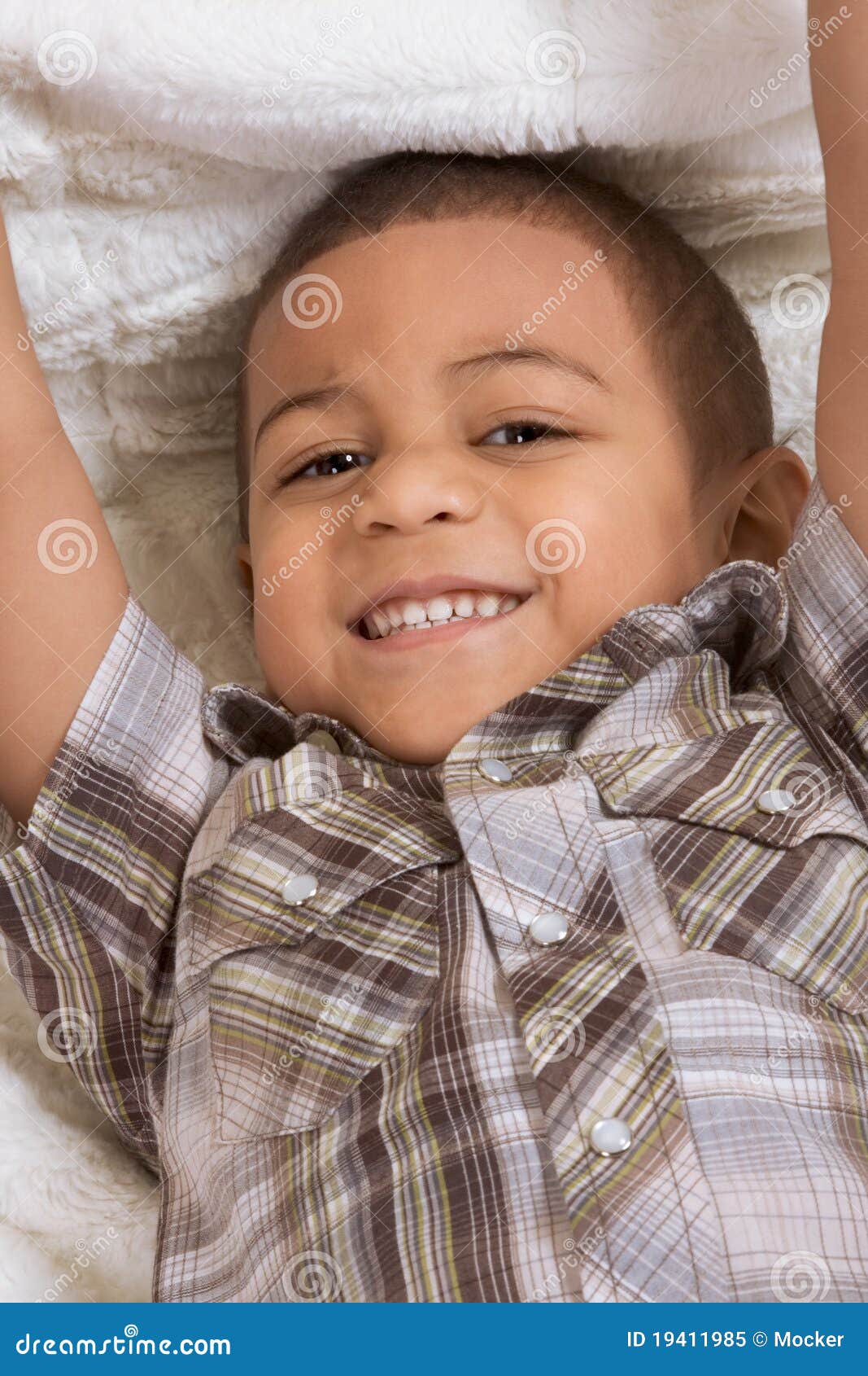 Young Little Boy in Checkered Shirt and Jeans Stock Image - Image of ...