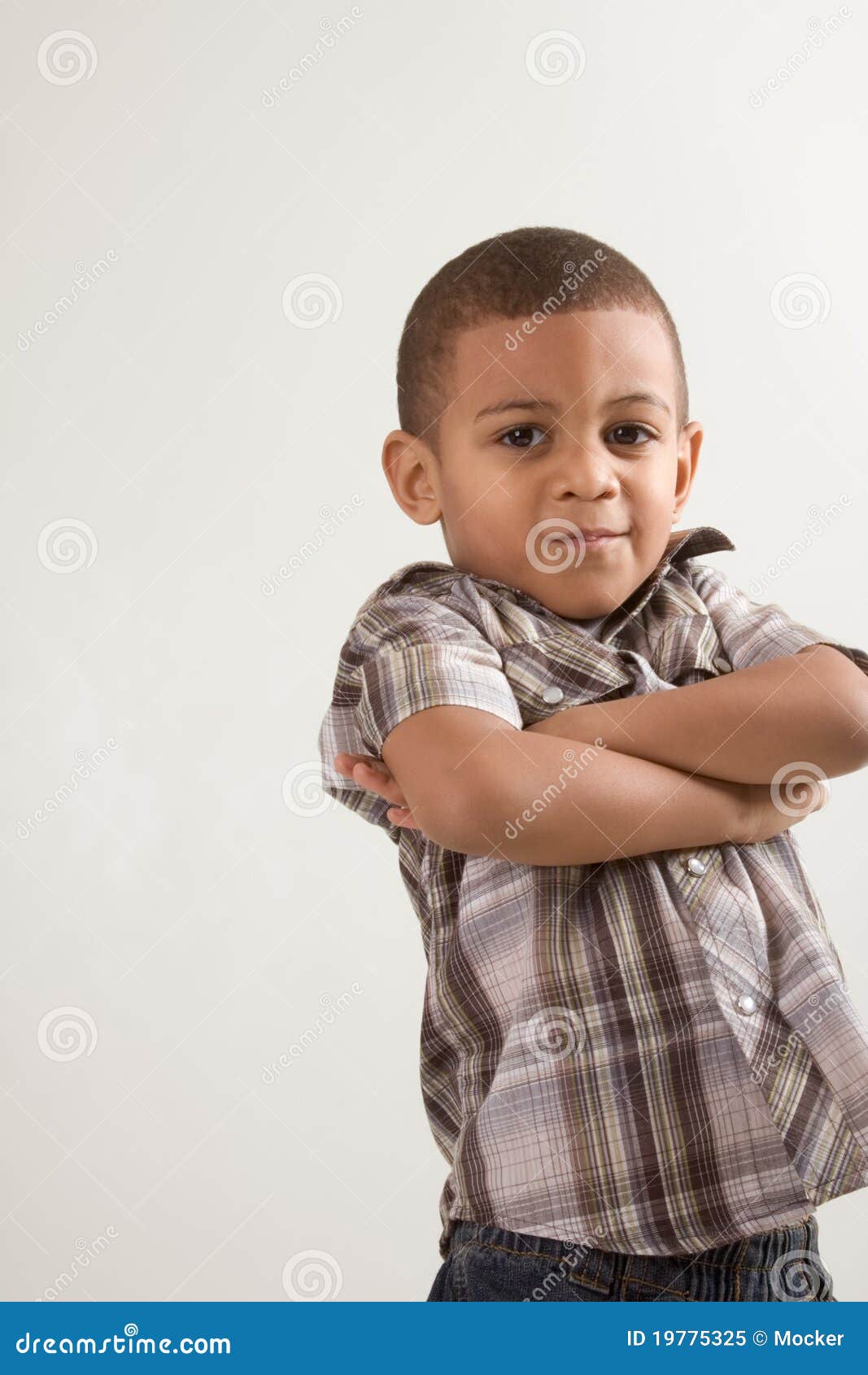 Young Little Boy in Checkered Shirt and Jeans Stock Image - Image of ...
