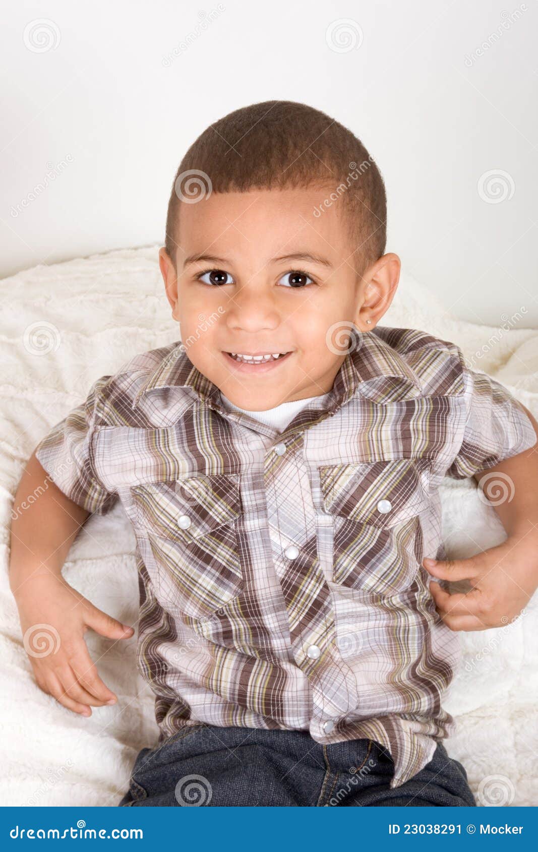 Young Little Boy in Checkered Shirt and Jeans Stock Image - Image of ...