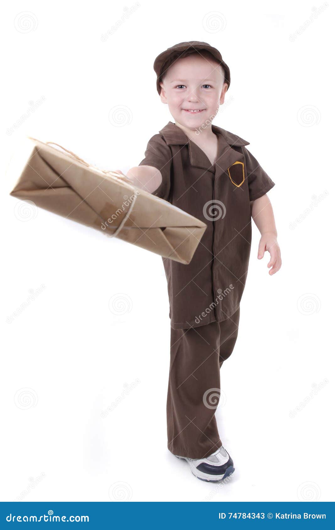 Young Little Boy Delivering a Package To the Viewer Stock Image - Image ...