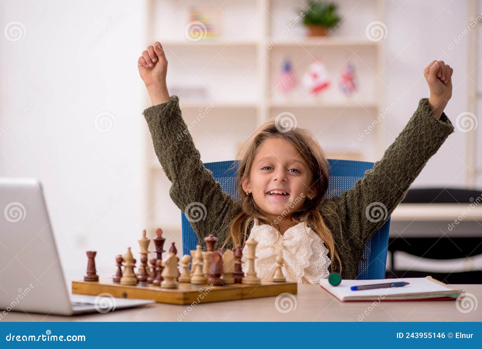 Young Little Girl Playing Chess at Home Stock Photo - Image of winning ...