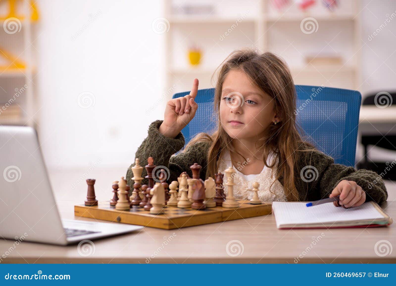 Young Little Girl Playing Chess at Home Stock Image - Image of game ...