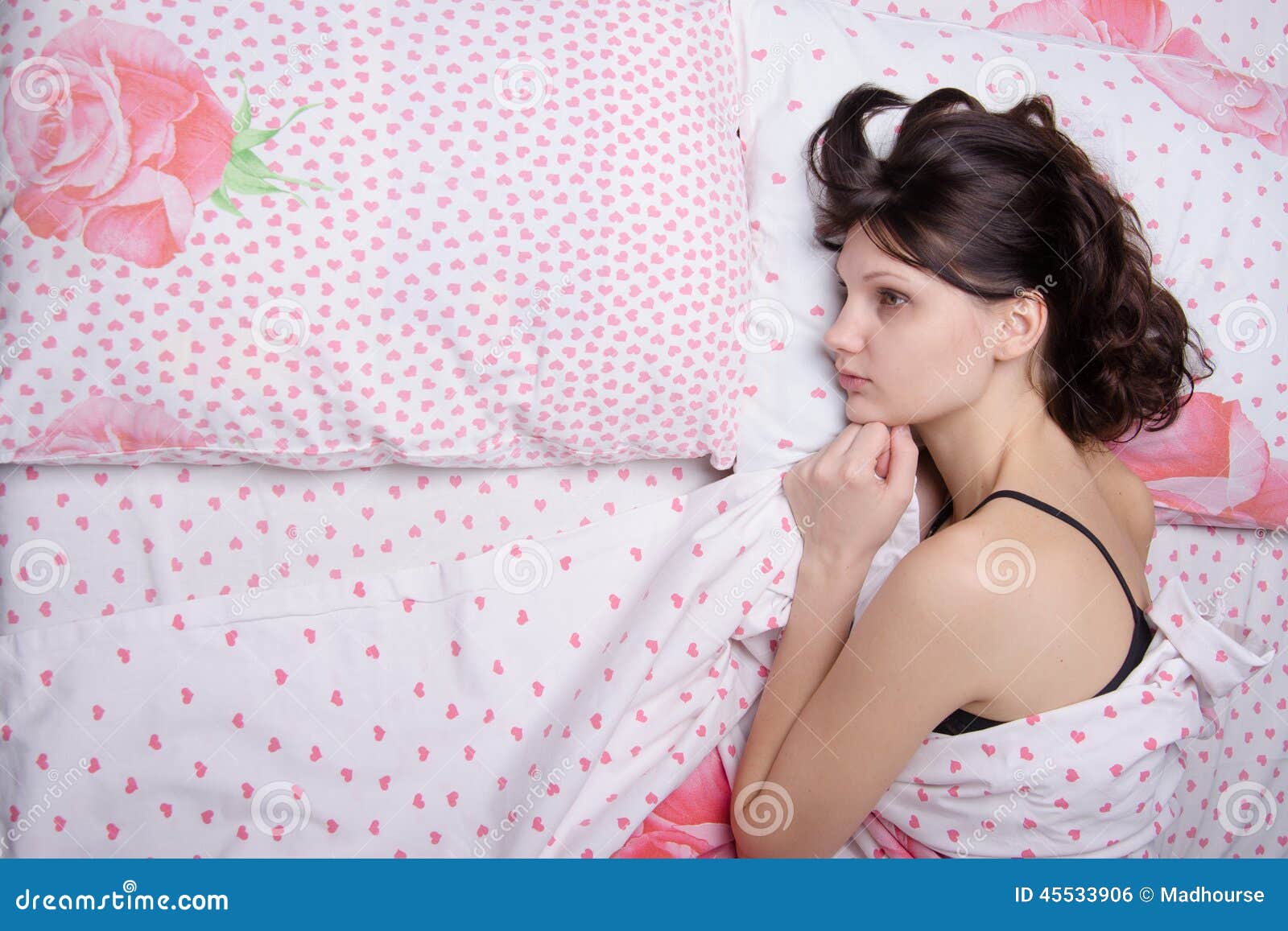 Young Lonely Girl Bored in Bed Stock Photo - Image of vacation, divorce ...