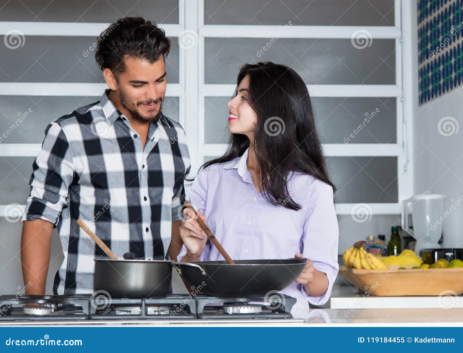 Young Love Couple Cooking at Kitchen Stock Image - Image of housewife ...