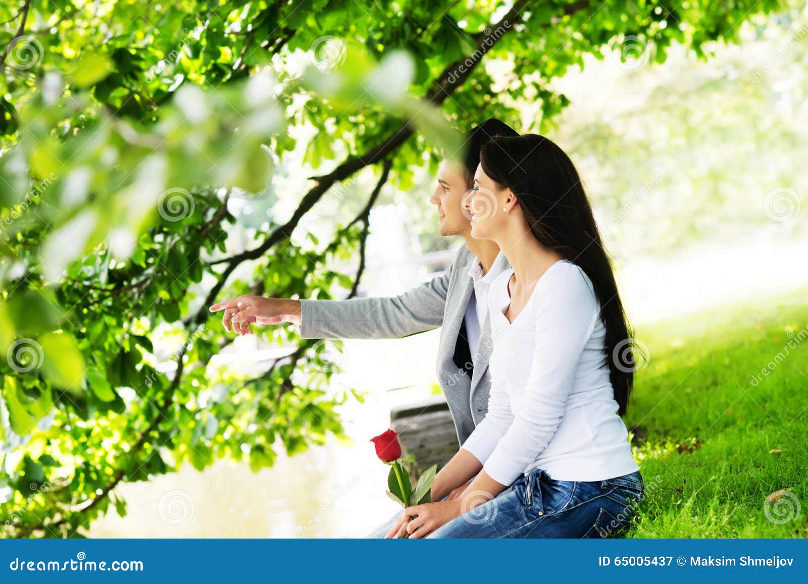 Young Lovers Sitting on the Lake Side Stock Image - Image of boyfriend ...