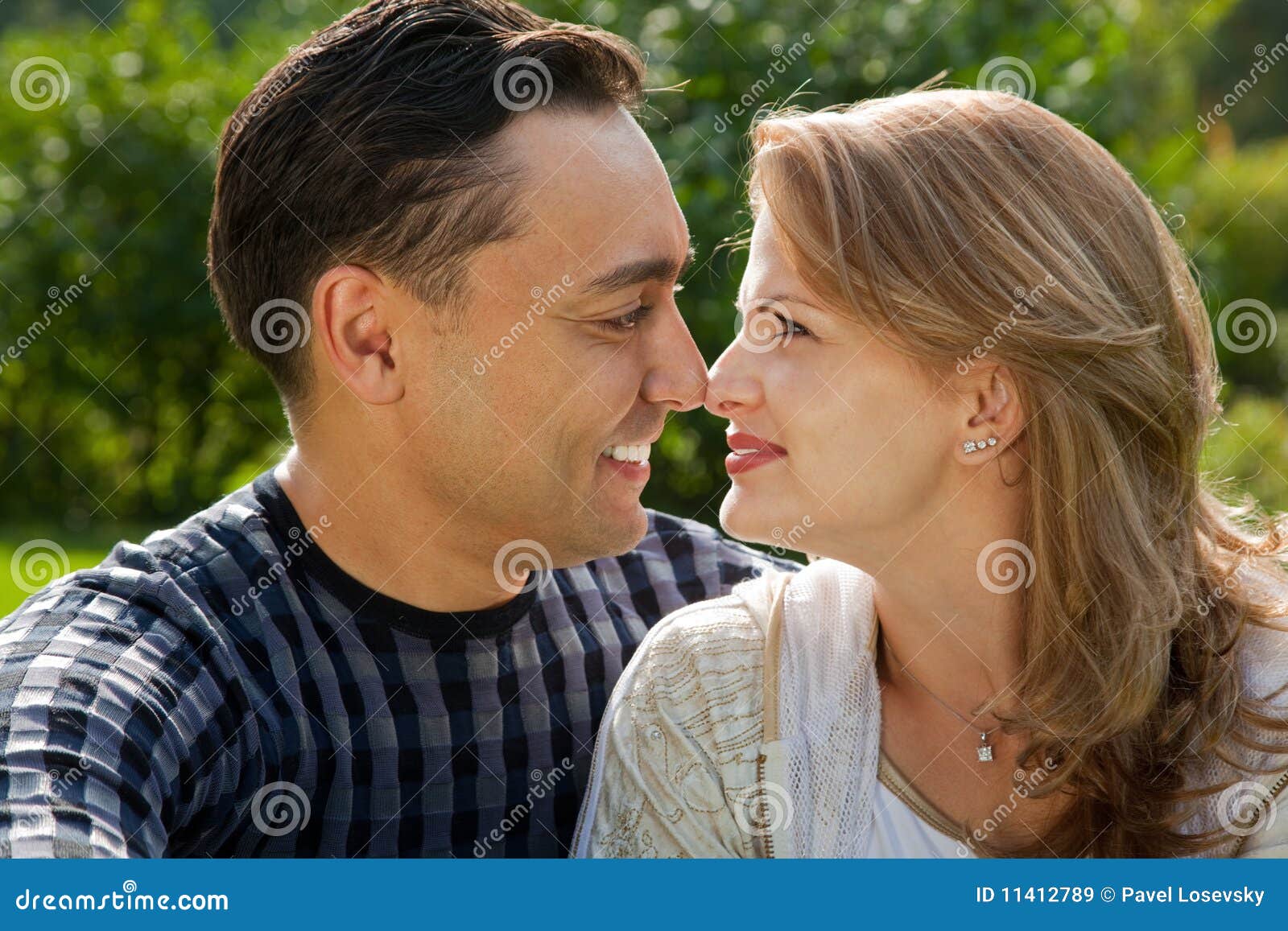 Young Loving Couple Face To Face Outdoors Stock Image - Image of ...