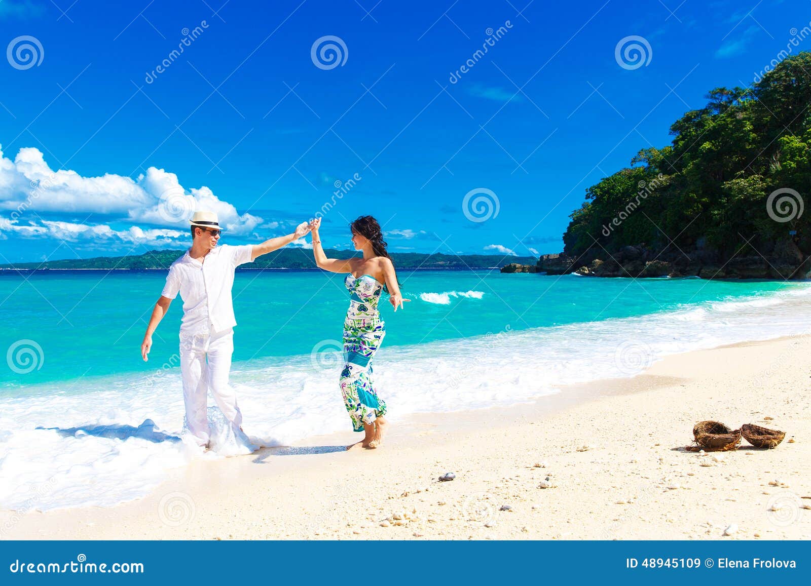 Young Loving Couple Having Fun in the Tropical Beach Stock Image ...