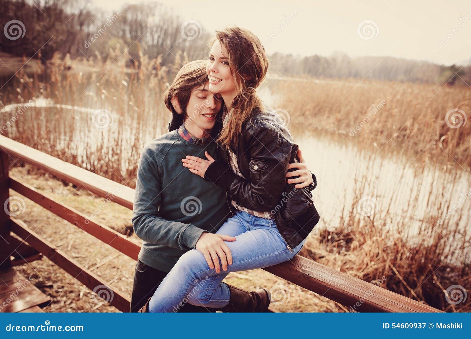 Young Loving Couple Having Fun on the Walk in Early Spring Stock Image ...