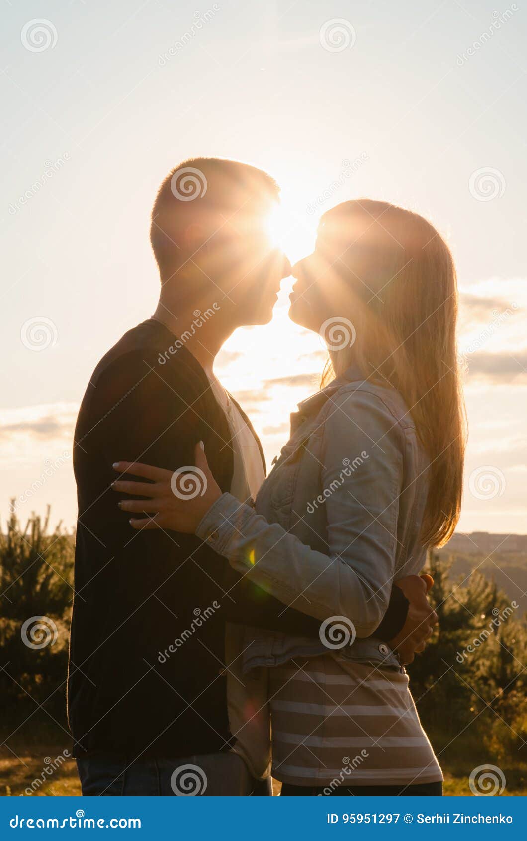 Young Loving Couple Hugging at Sunset Stock Image - Image of bridal ...