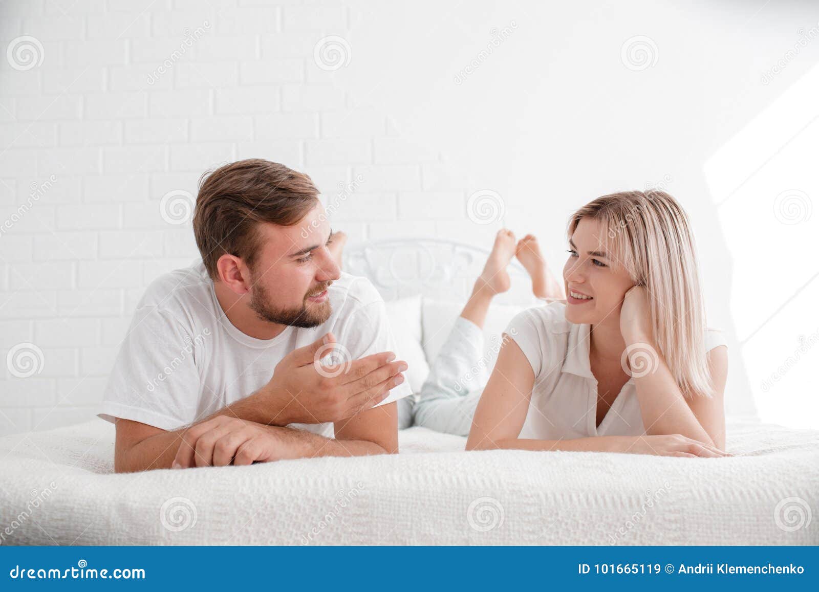 Sensual Young Couple Together In Bed Happy Couple In Bedroom On A