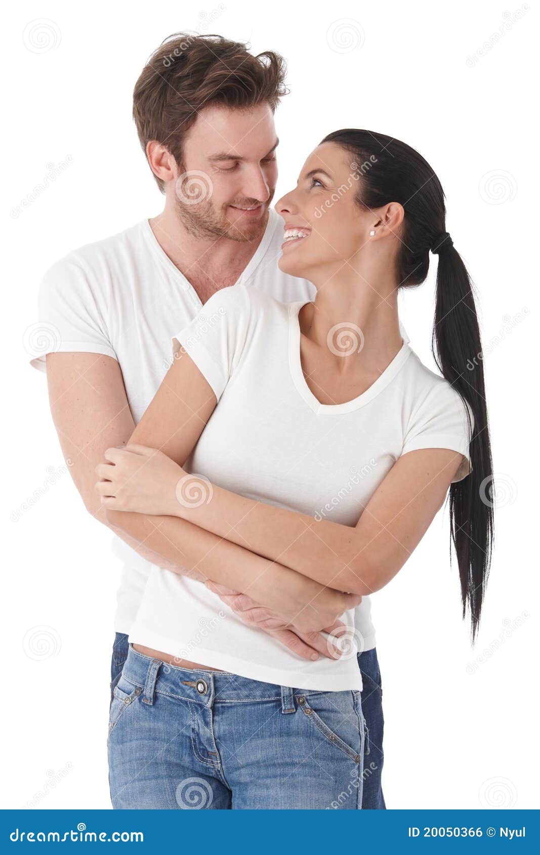 Young Loving Couple Smiling Happily Stock Photo - Image of embracing ...