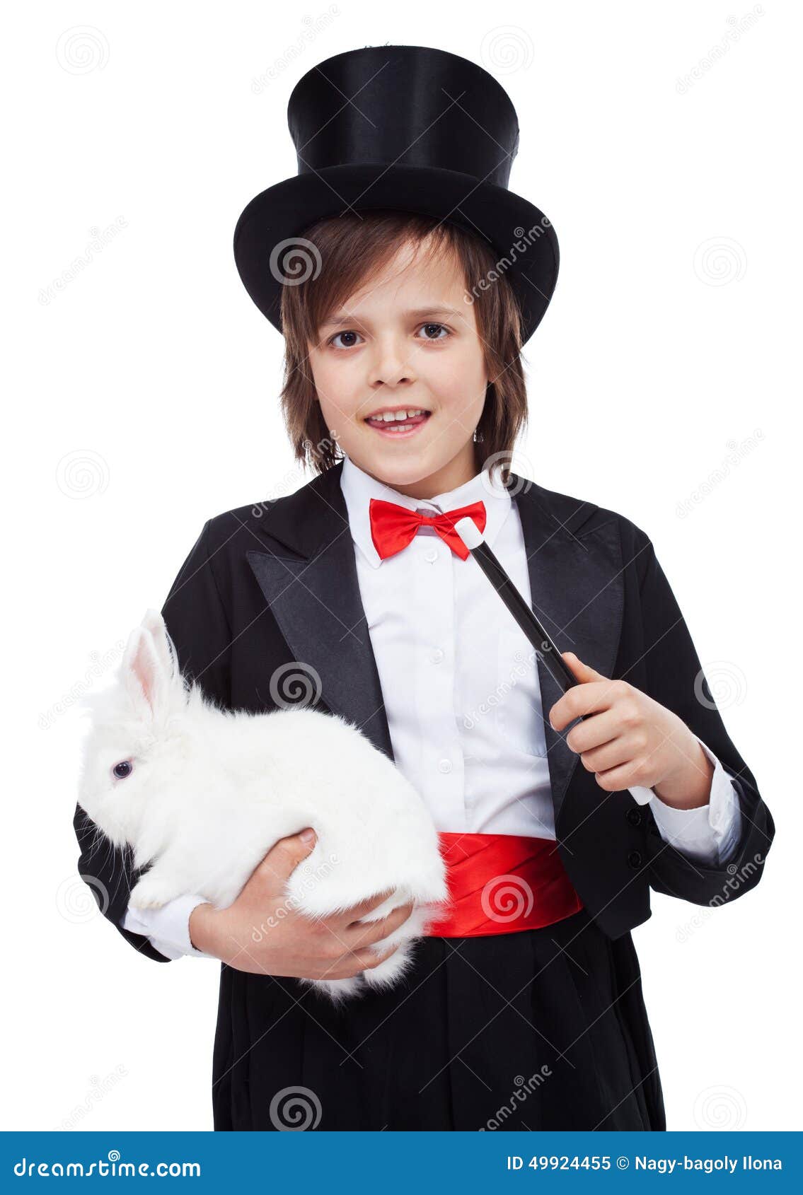 Young Magician Boy Holding White Rabbit Stock Image - Image of child ...