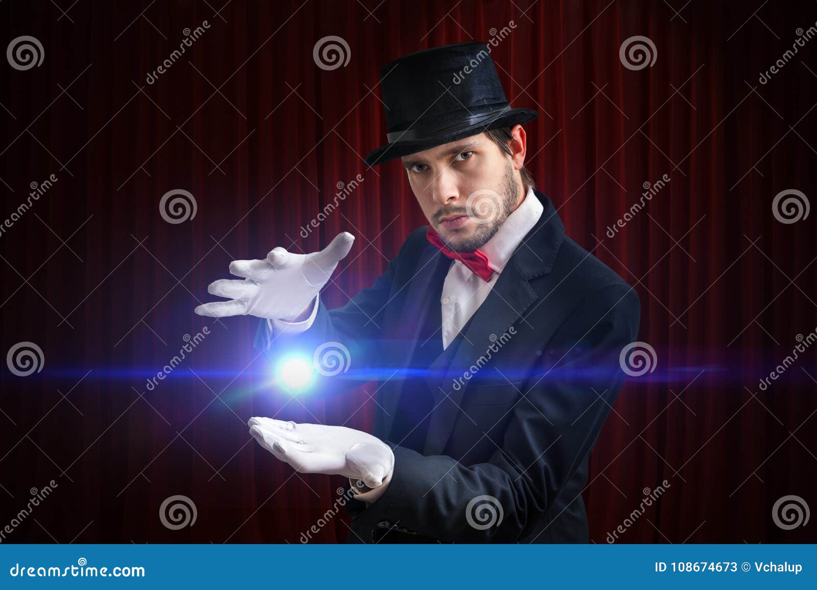 Young Magician Man is Showing Bright Ball that Levitates Stock Image ...
