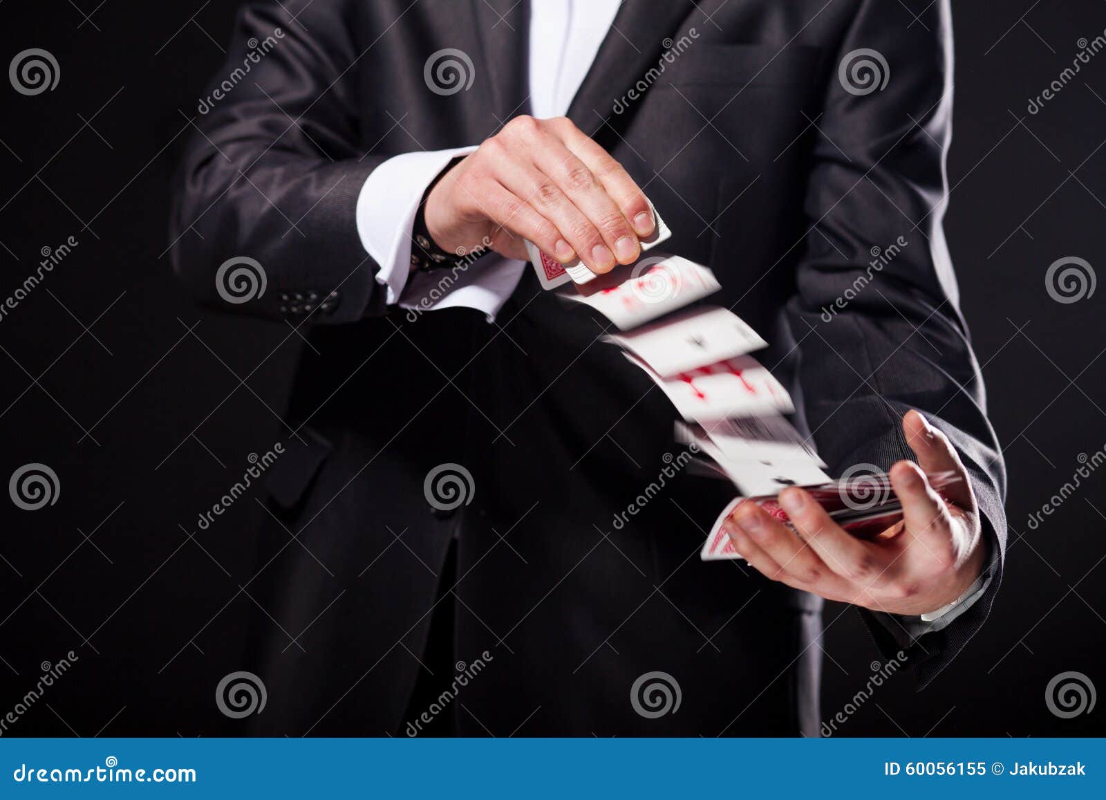 Young Magician Showing Tricks Using Cards from Deck. Close Up. Stock ...