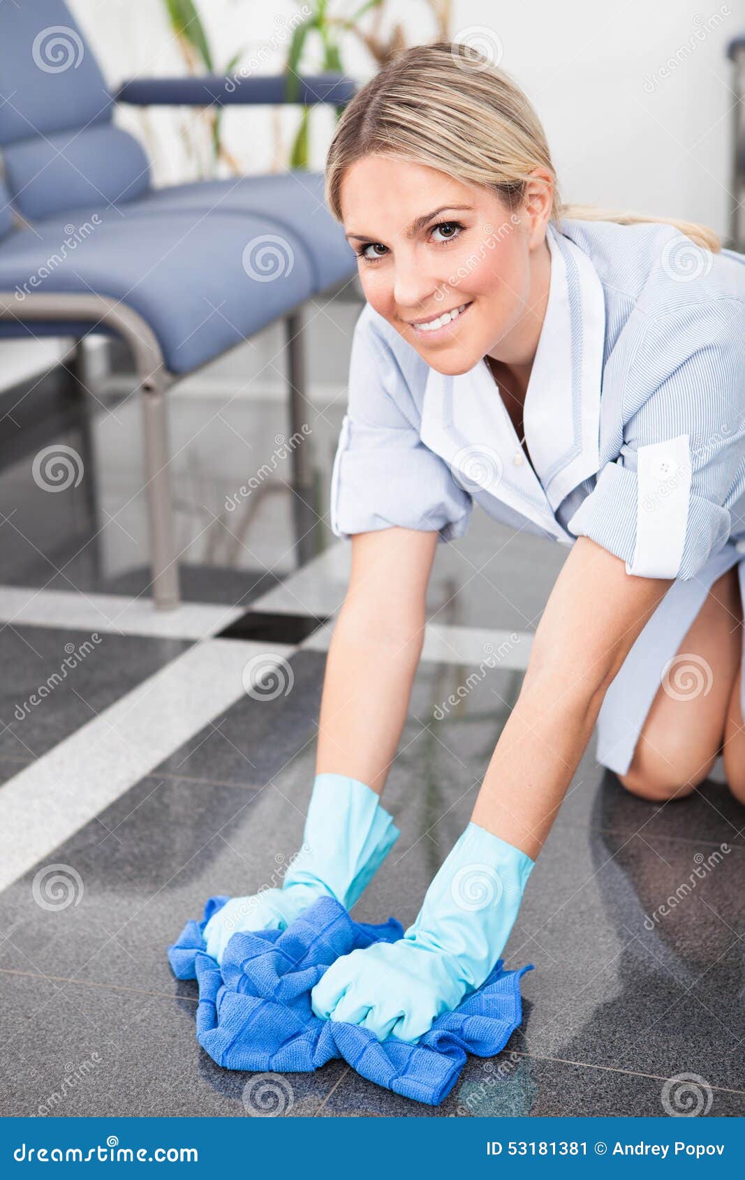 Young Maid Cleaning the Floor Stock Image - Image of manual, blonde ...
