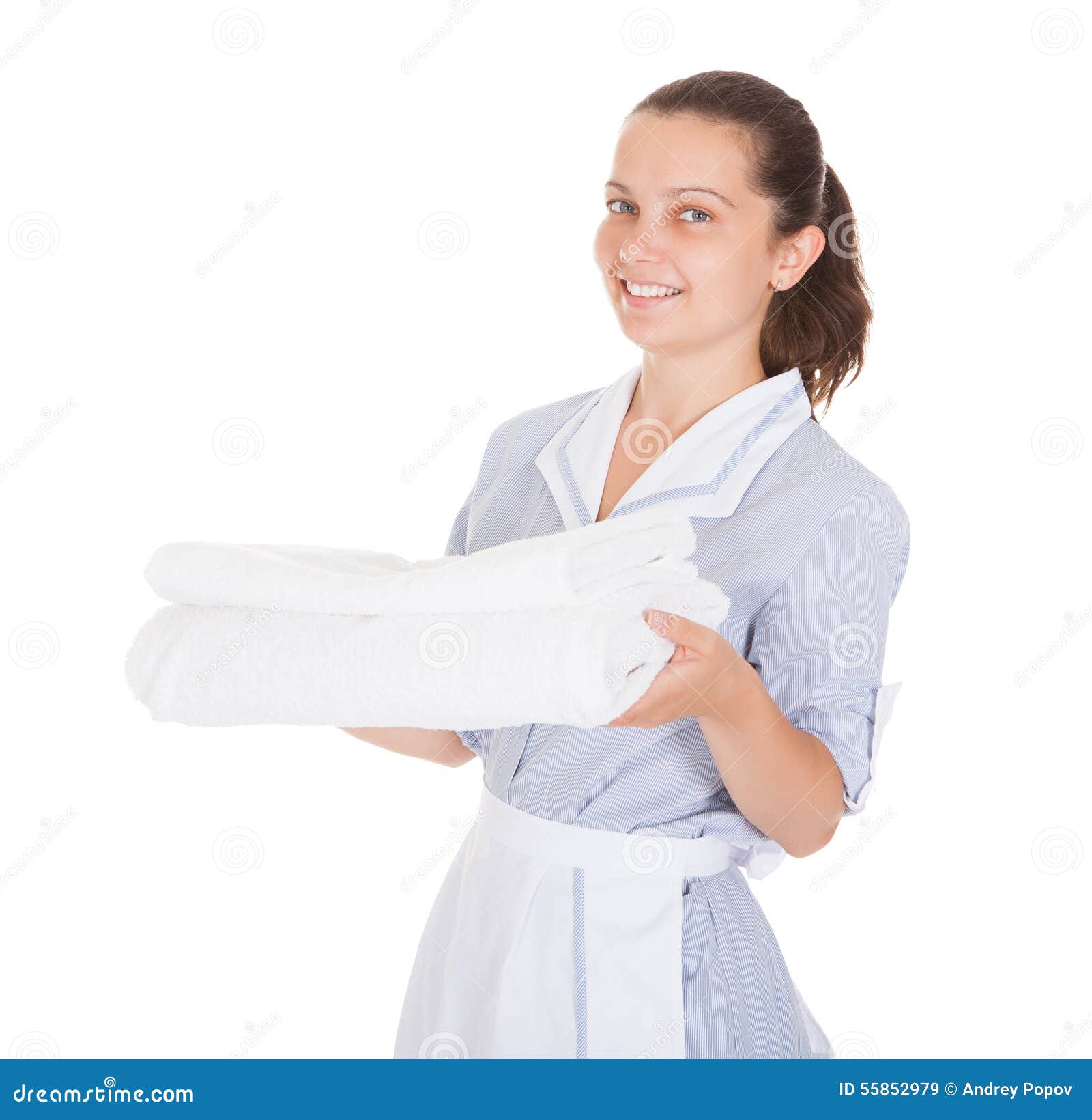 Young Maid Holding Towels stock image. Image of person - 55852979