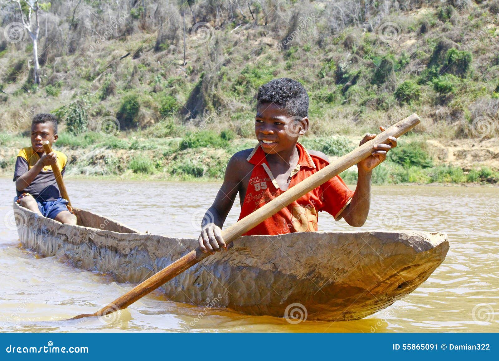 African Man In The Old Canoe Fishing At The Lake Kivu, Rwanda Royalty ...