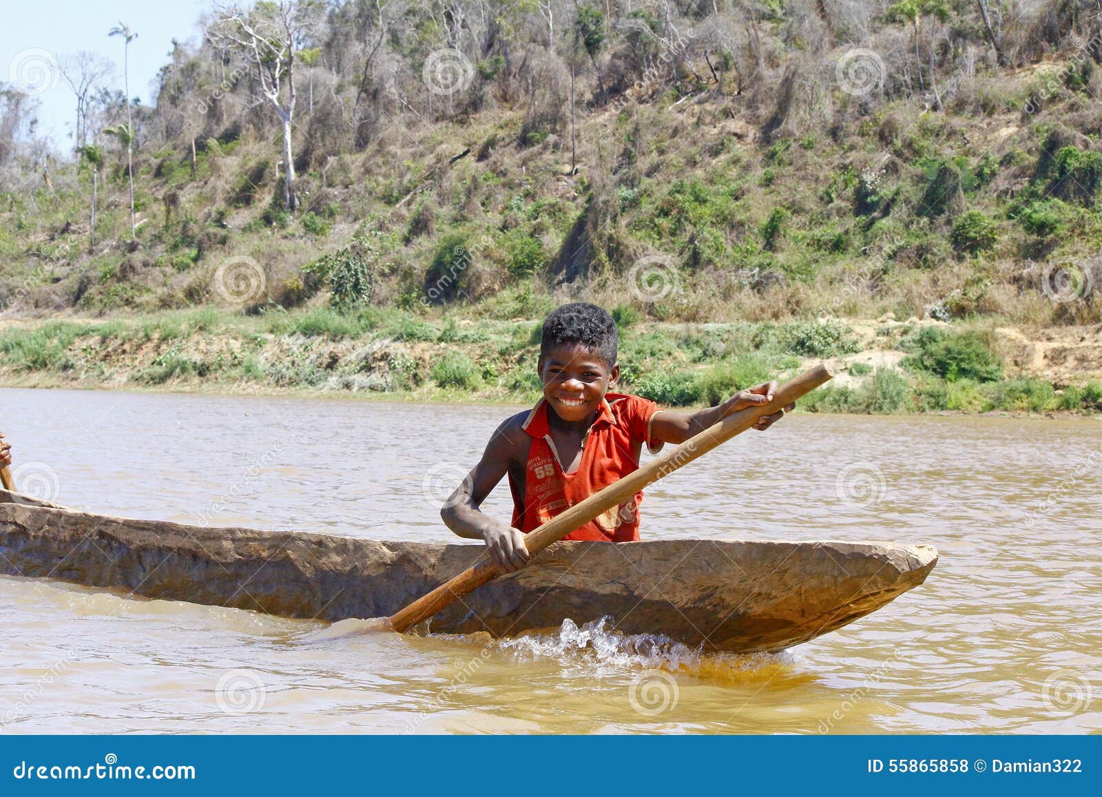 African Man In The Old Canoe Fishing At The Lake Kivu, Rwanda Royalty ...