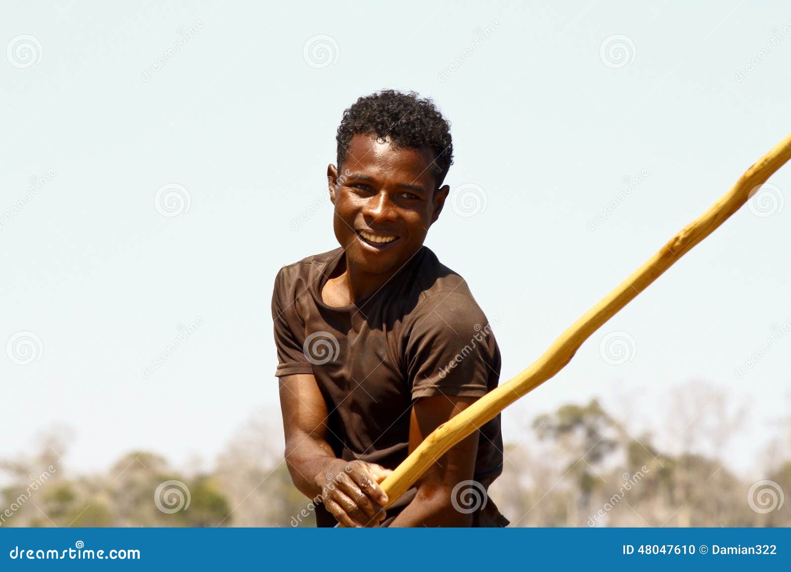 Young Malagasy Rafter Man Rowing Traditional Canoe on River Editorial ...