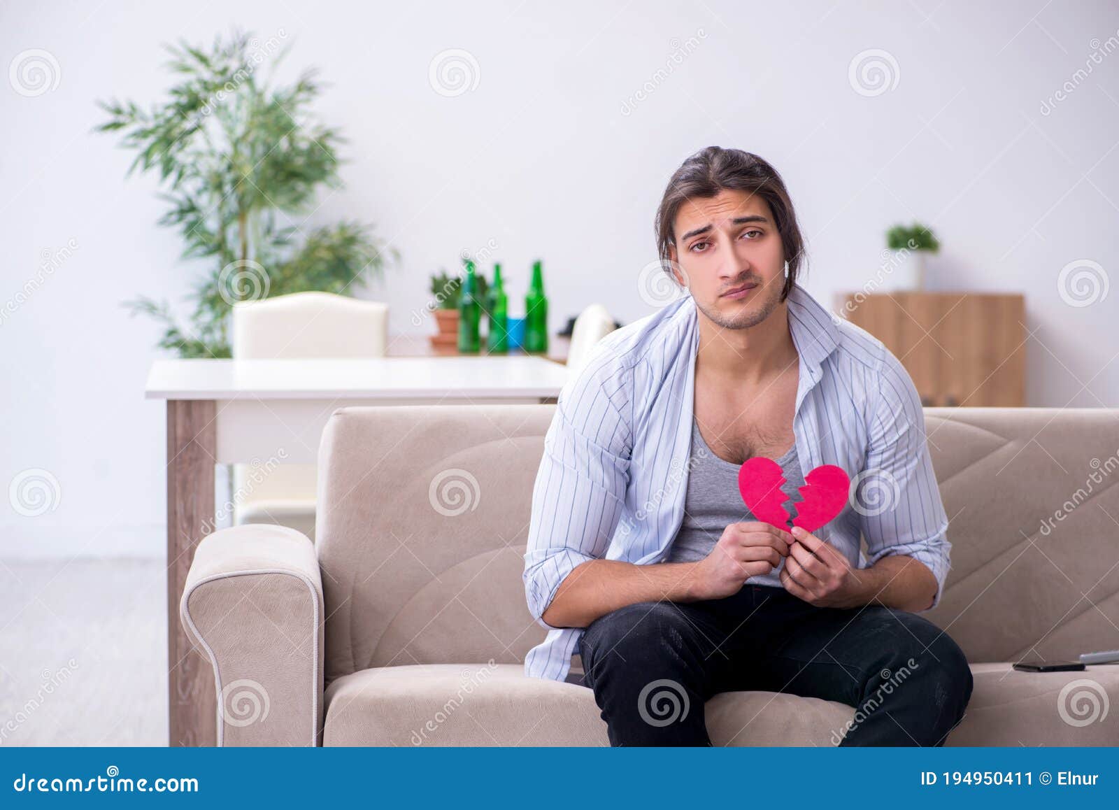 Young Male Alcoholic in Unrequited Love Concept Stock Image - Image of ...