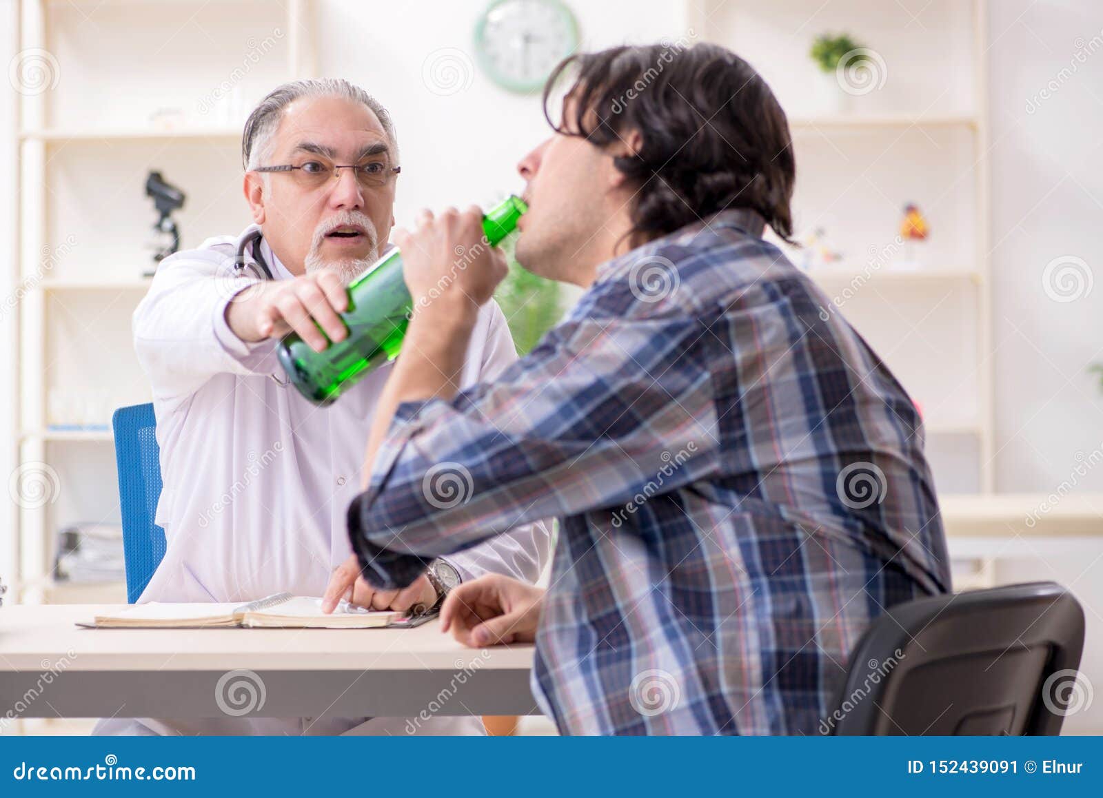 Young Male Alcoholic Visiting Old Doctor Stock Image - Image of ...
