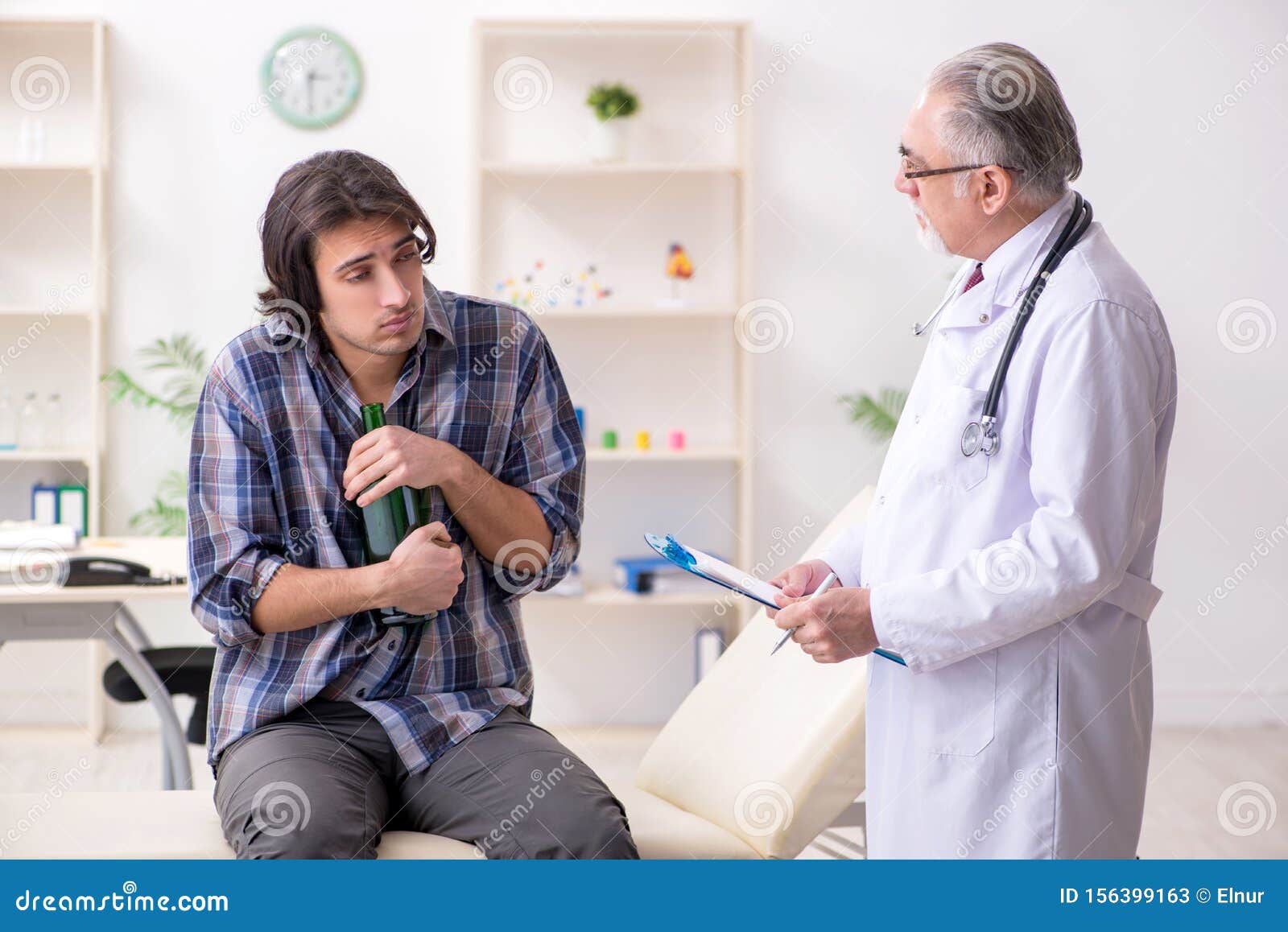Young Male Alcoholic Visiting Old Doctor Stock Image - Image of ...