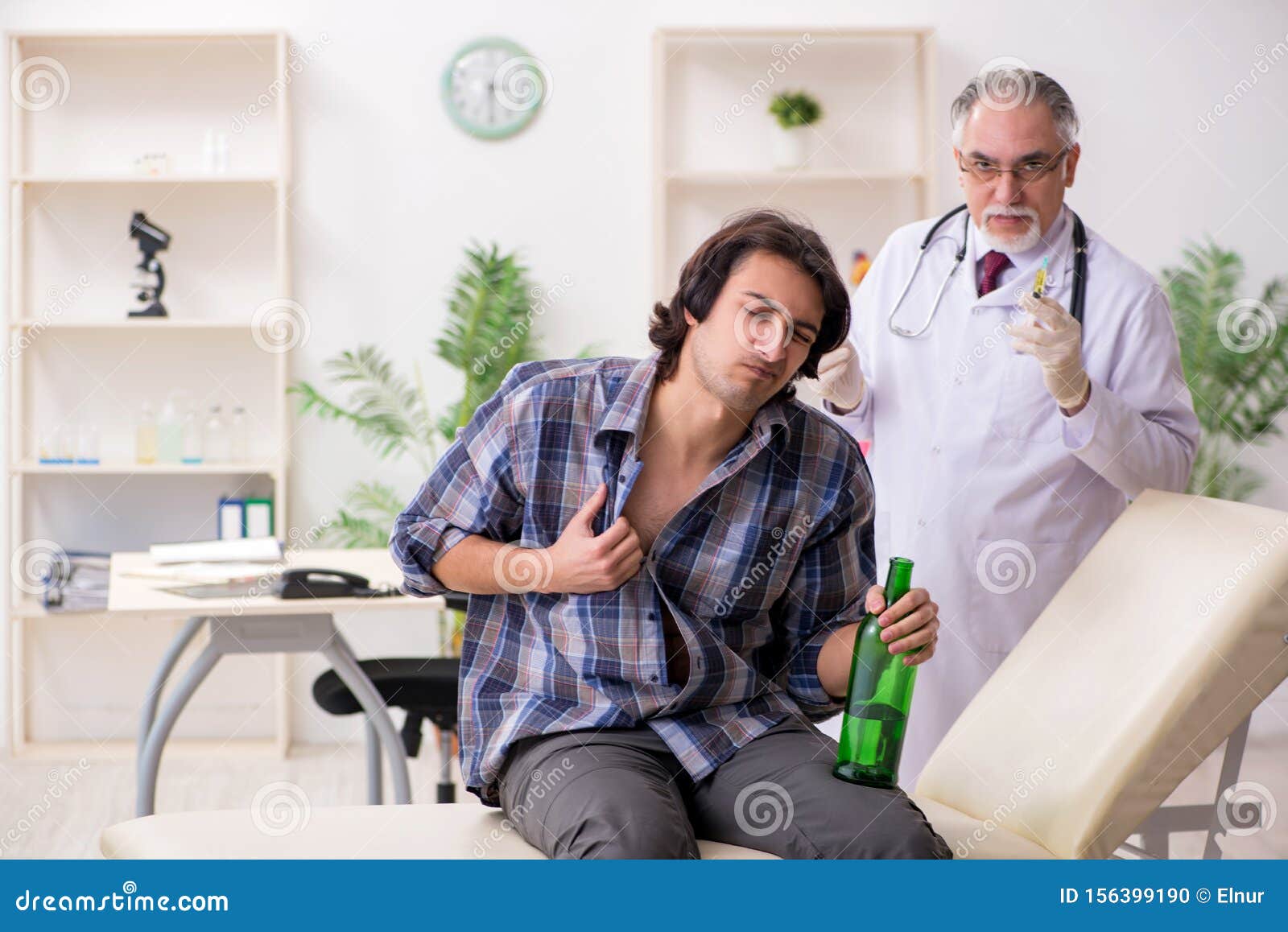 Young Male Alcoholic Visiting Old Doctor Stock Photo - Image of health ...