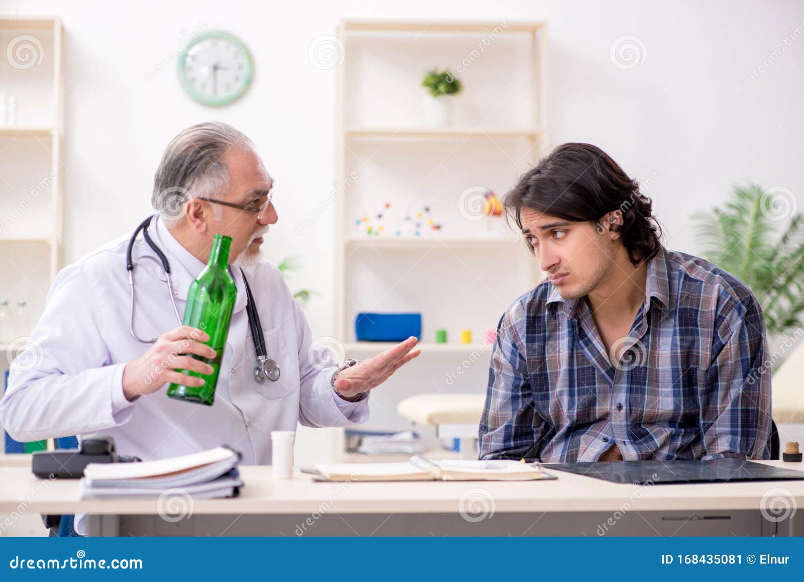 Young Male Alcoholic Visiting Old Doctor Stock Image - Image of drunken ...