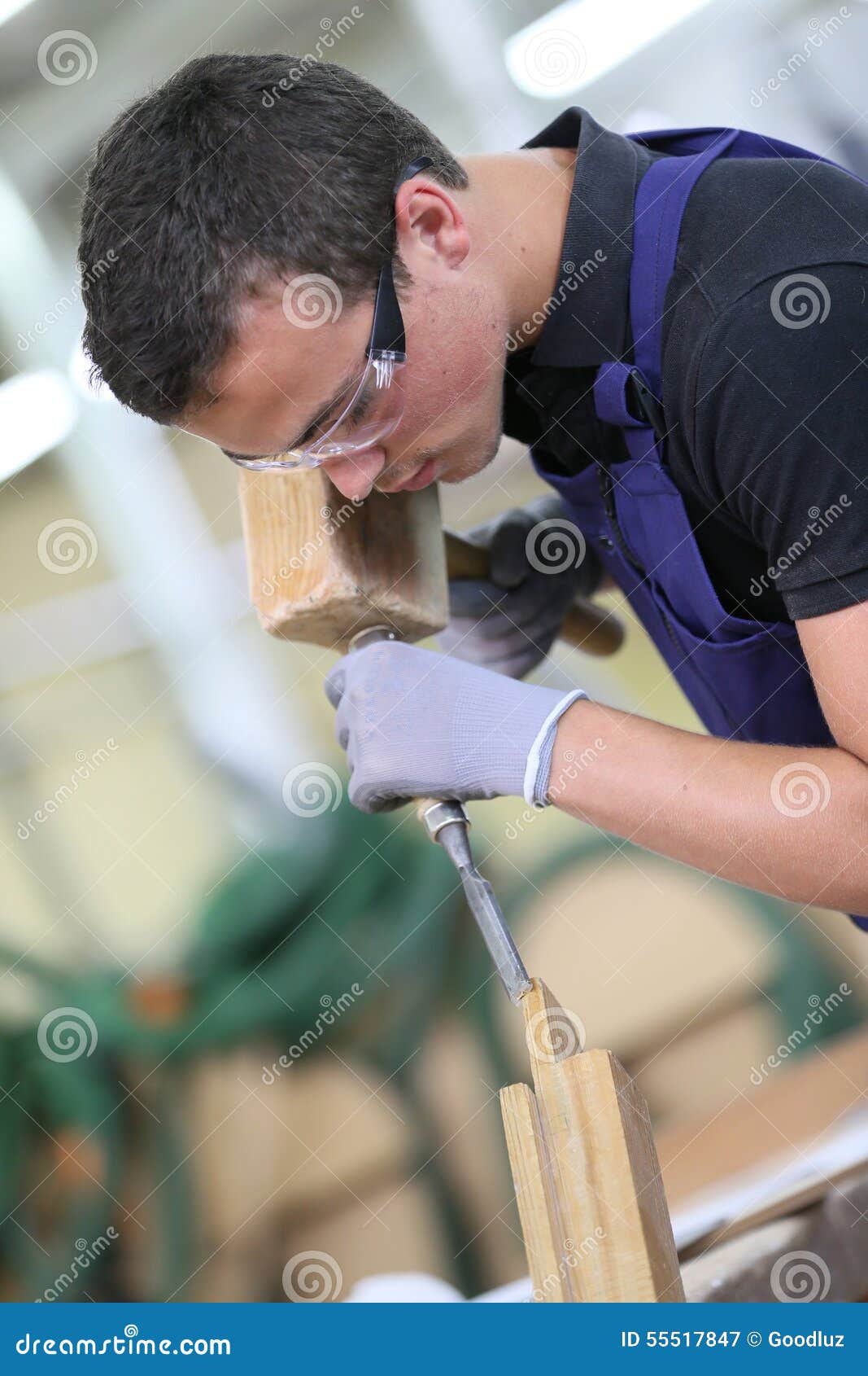 Young Male Apprentice Doing Carpentry Work Stock Image - Image of ...