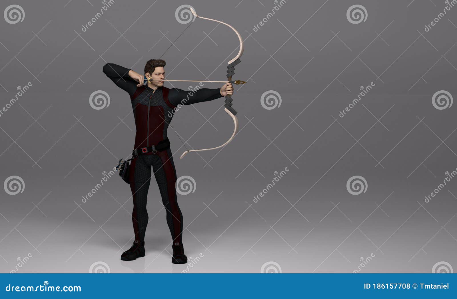 3D Render : a Young Male Archer Pose Practicing Archery in the Studio ...