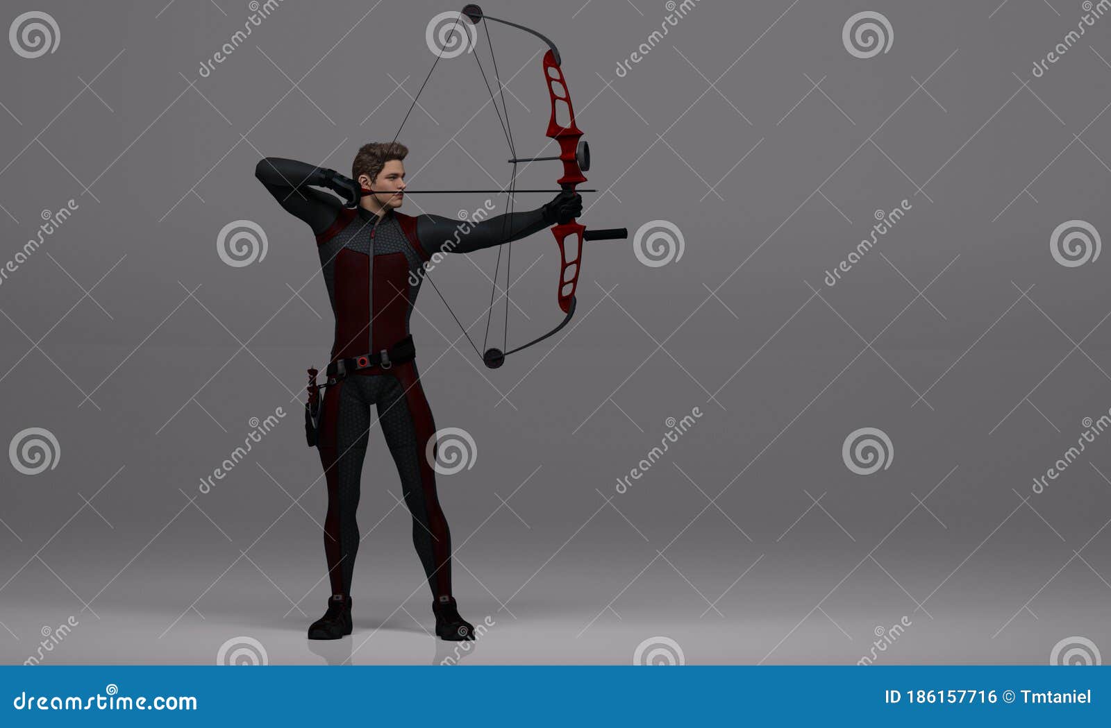 3D Render : a Young Male Archer Pose Practicing Archery in the Studio ...