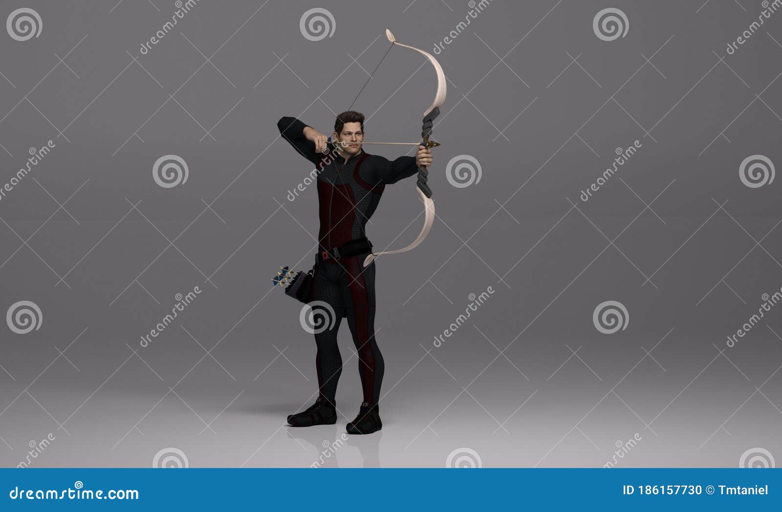 3D Render : a Young Male Archer Pose Practicing Archery in the Studio ...