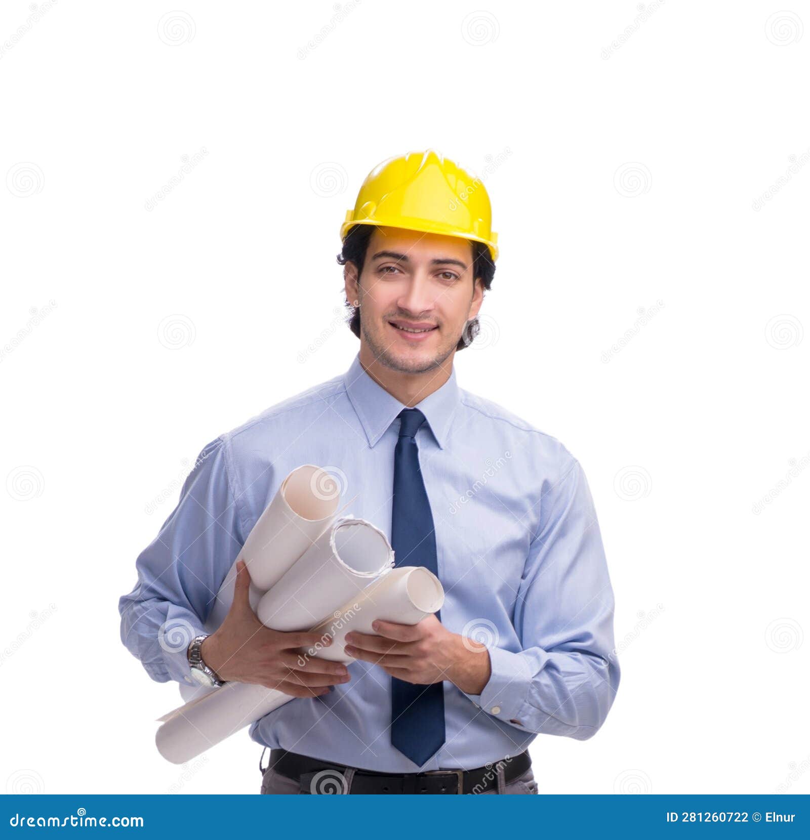 Young Male Architect Isolated on White Stock Photo - Image of ...