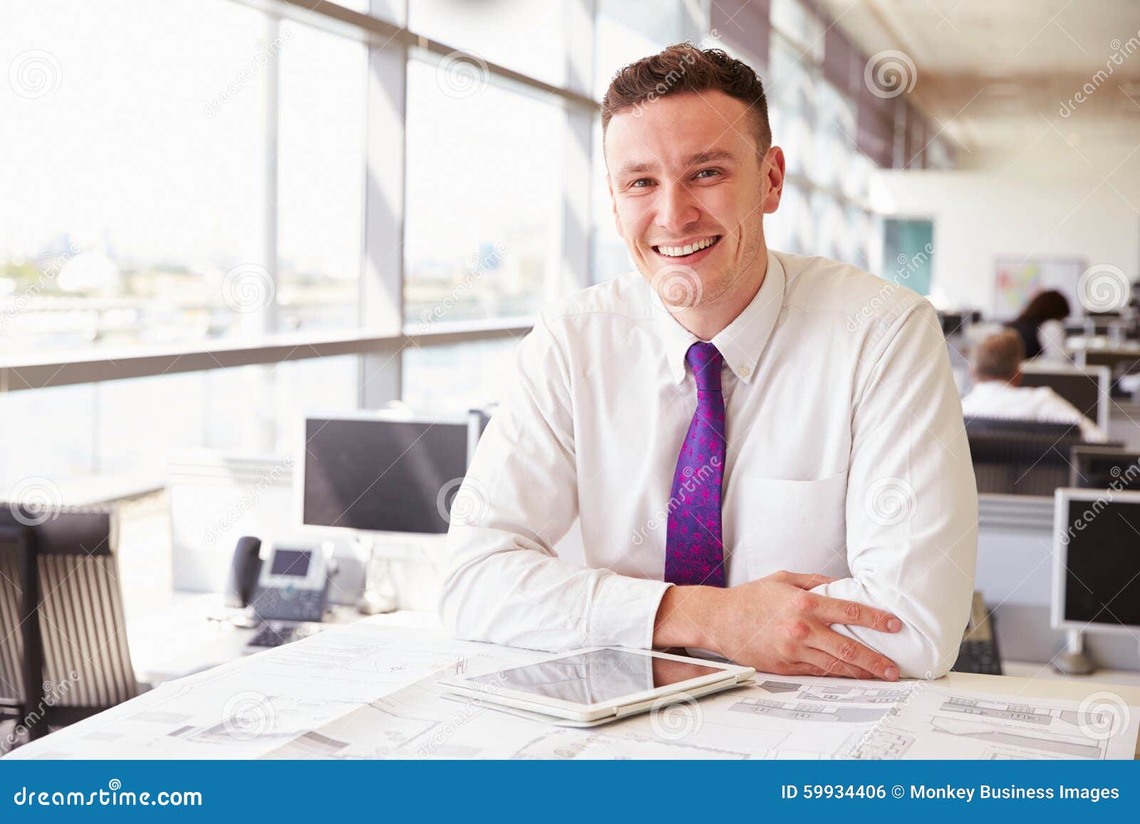 Architect Sitting In Modern Office Using Computer Working Project And ...