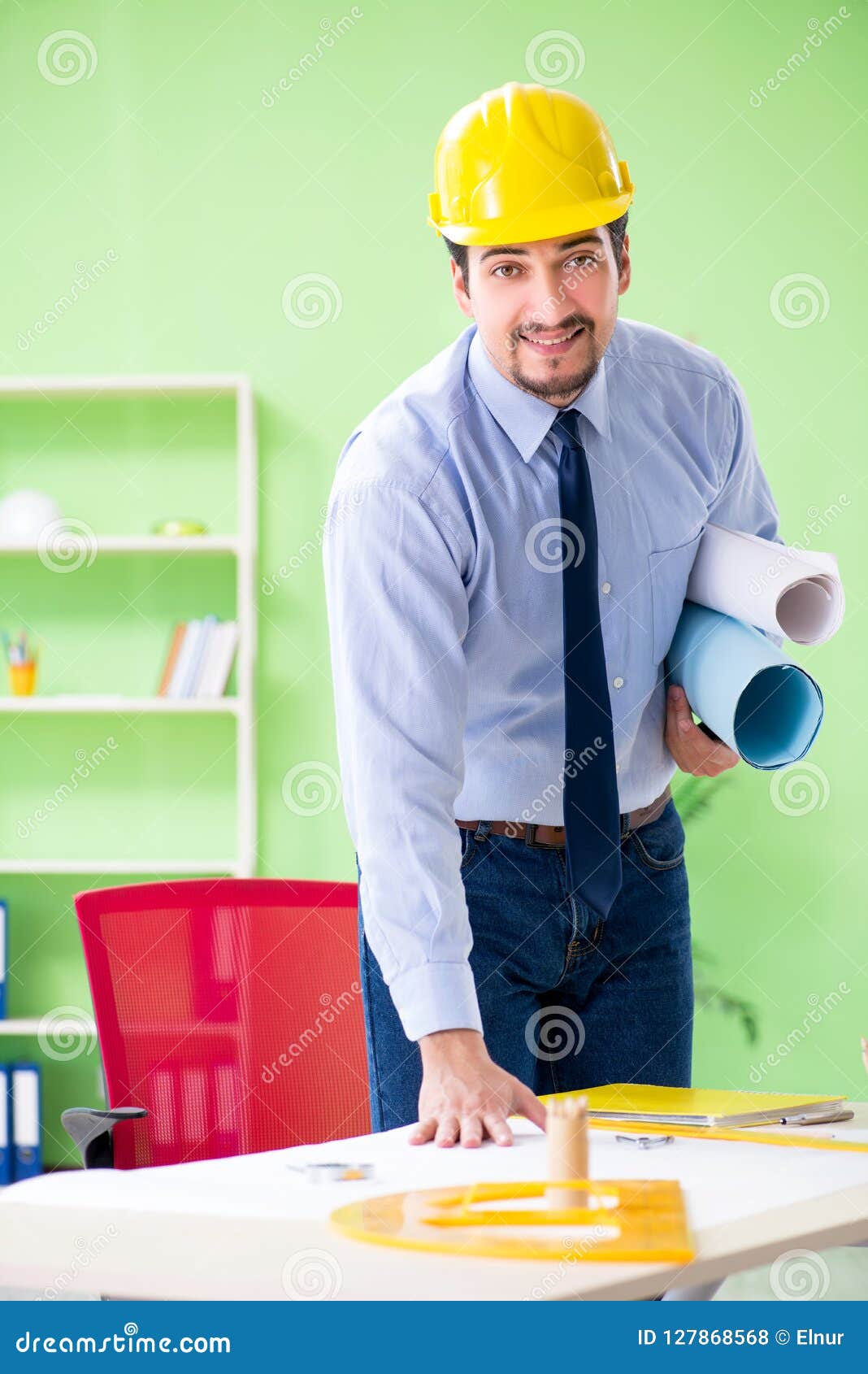 The Young Male Architect Working at the Project Stock Photo - Image of ...